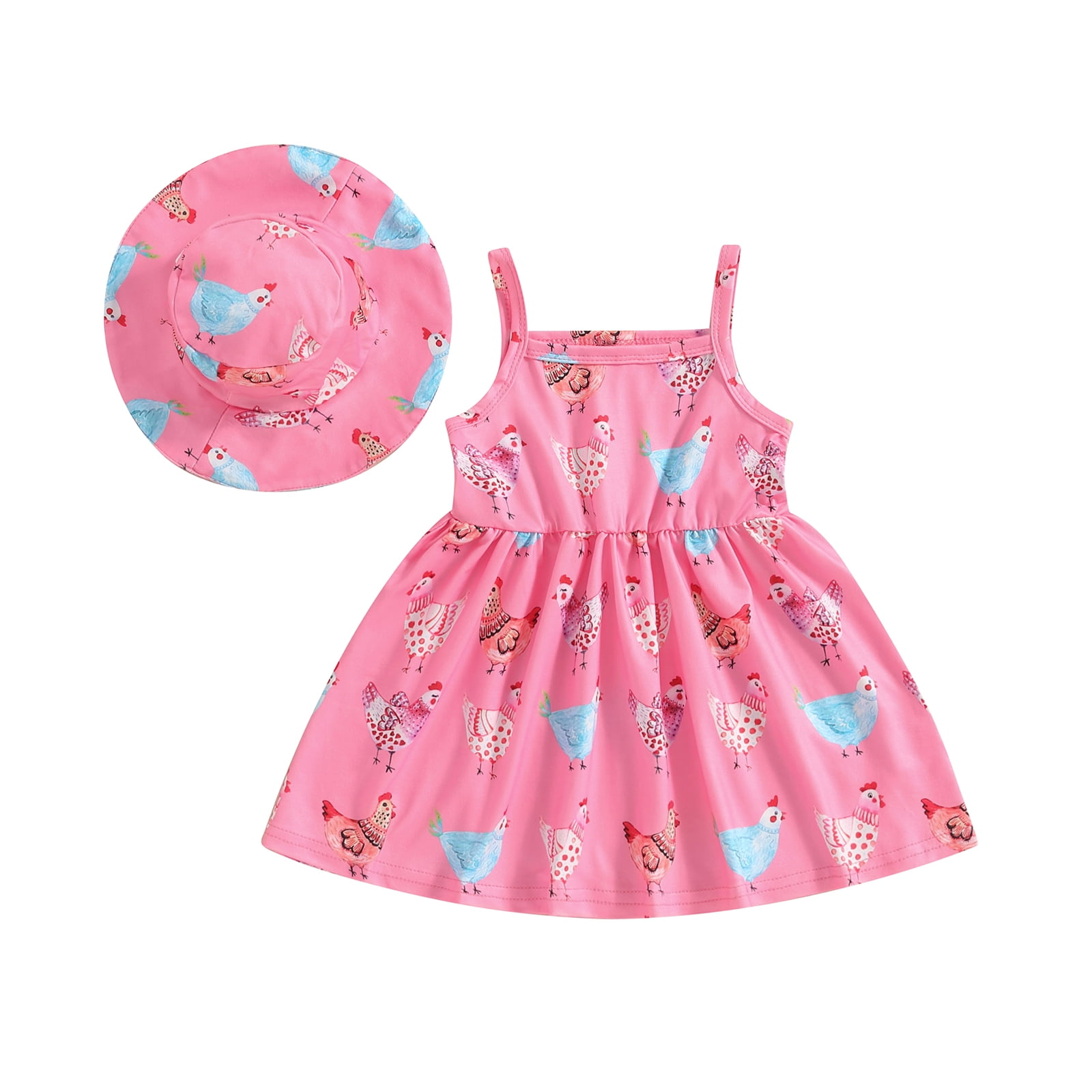 ESASSALY Girl Beach Dress Pink Sleeveless Chicken Print Cami Dress with ...