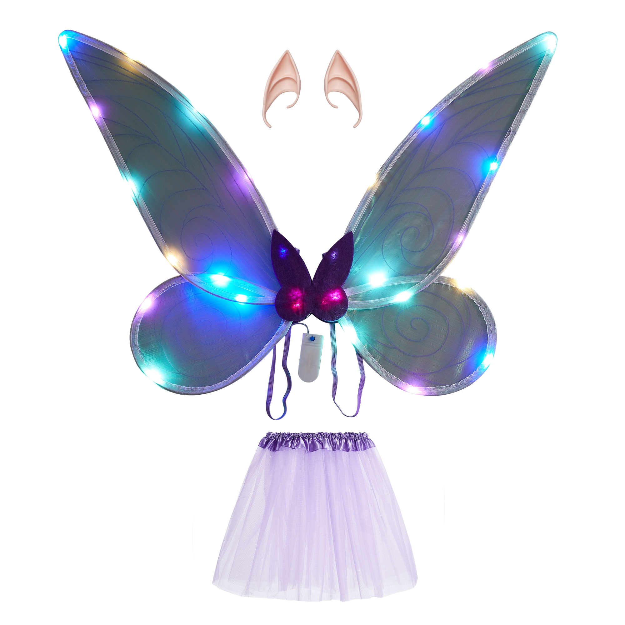 ESASSALY Girl Butterfly Wing Light up Fairy Wing and Elf Ears Mesh ...