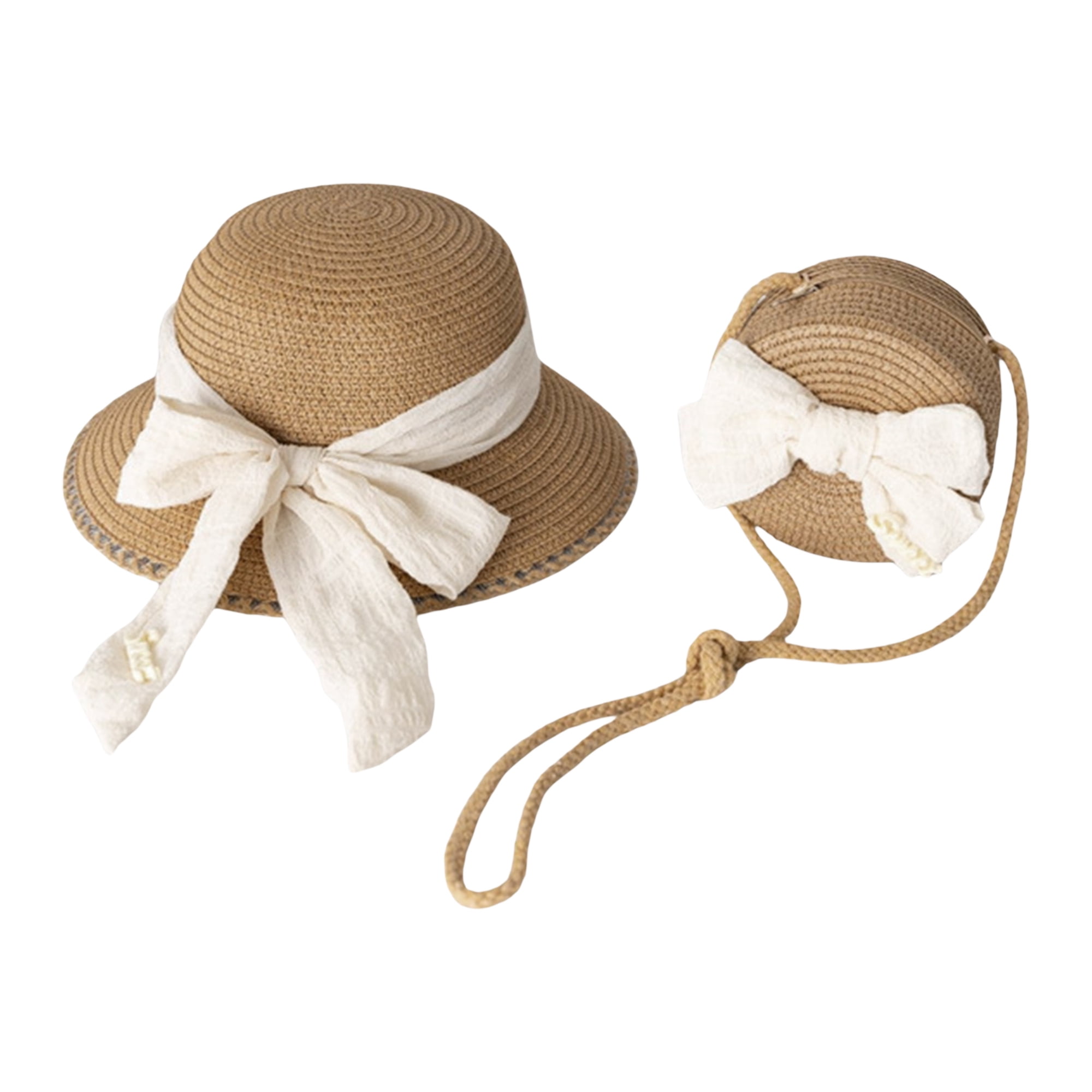 ESASSALY Girls Sun Hat Set Straw Hats for Kids Beach Hat with Shoulder ...