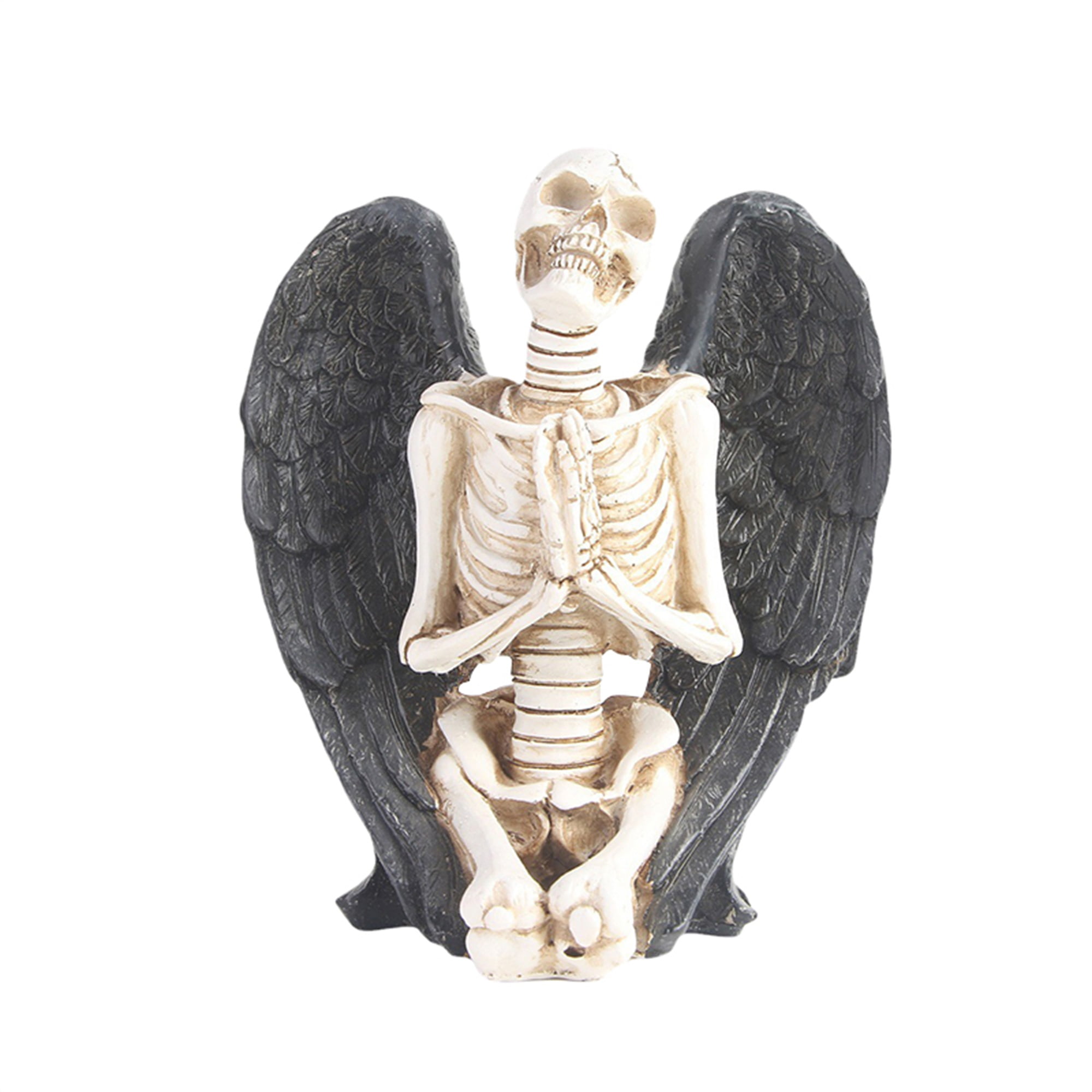 ESASSALY Halloween Skull Statue, Gothic Black Angel Wings Skeleton ...