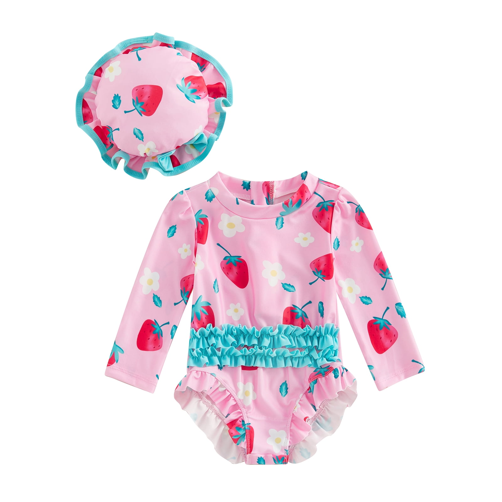 ESASSALY Infant Baby Girl Long Sleeve Rash Guard Zip Up Strawberry One ...