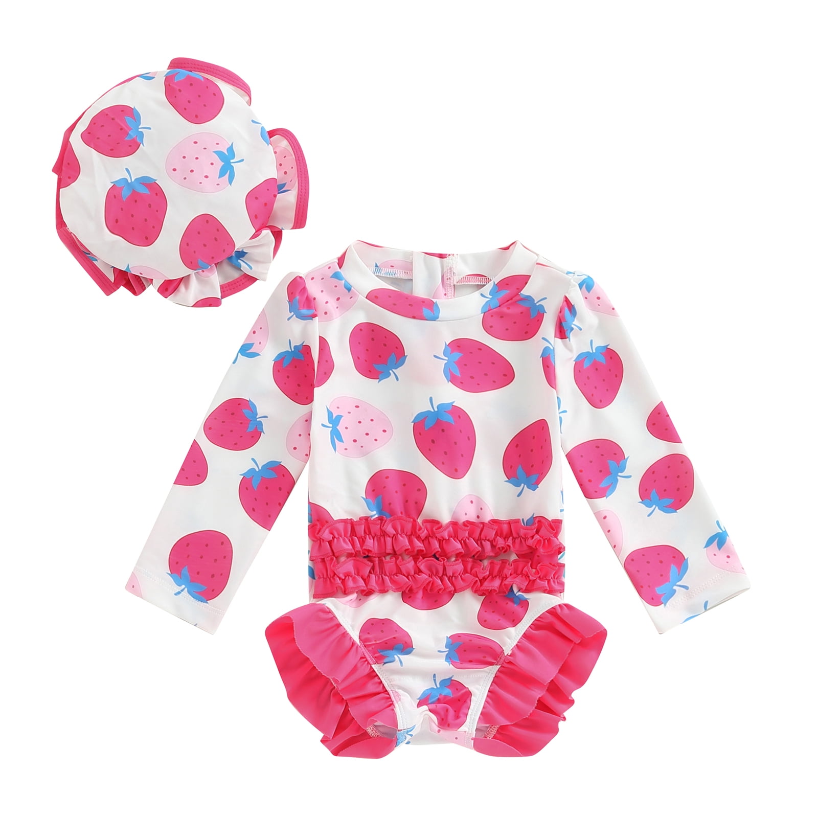 ESASSALY Infant Baby Girl Long Sleeve Rash Guard Zip Up Strawberry One ...