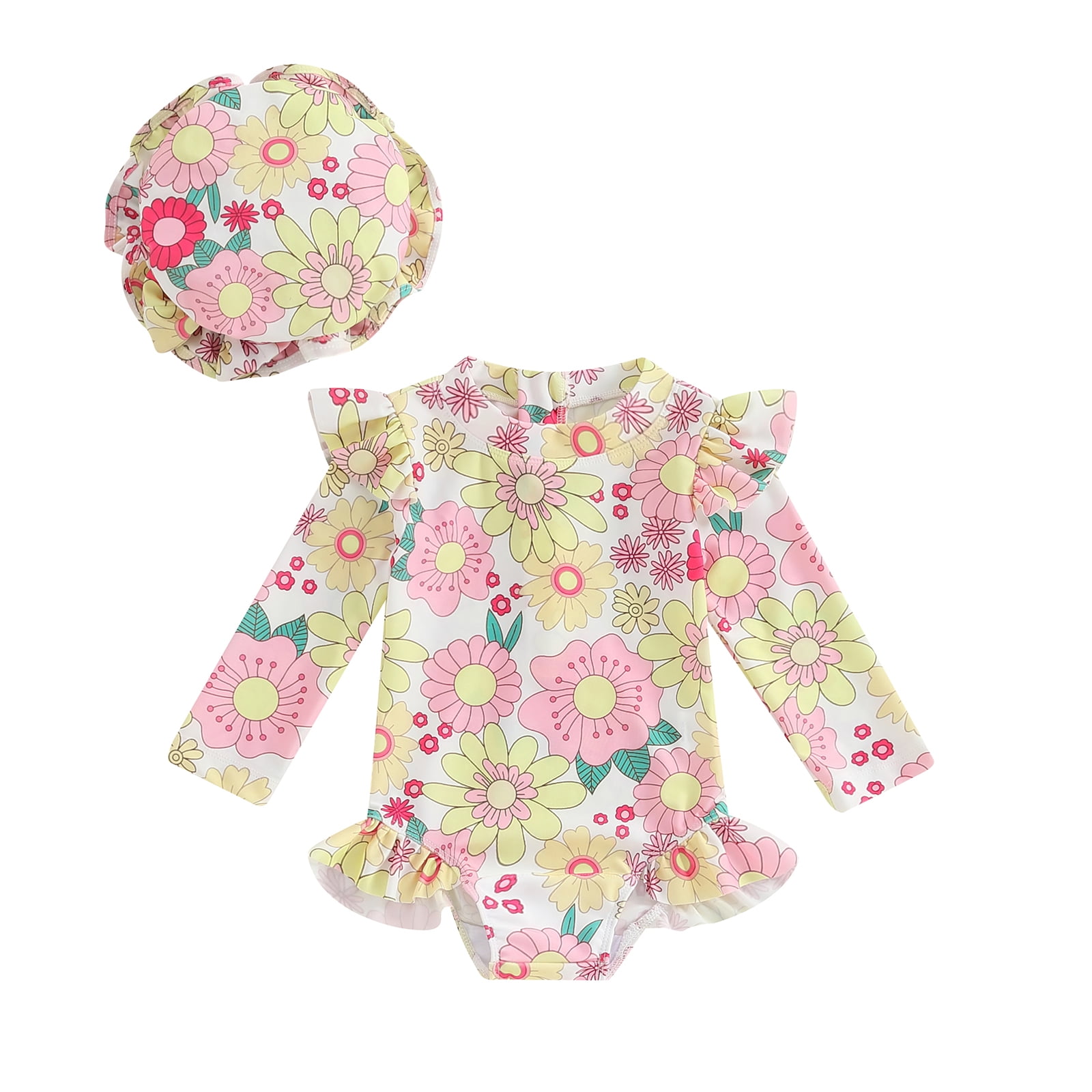 ESASSALY Infant Baby Girl Swimsuit Long Sleeve Rash Guard One-Piece ...