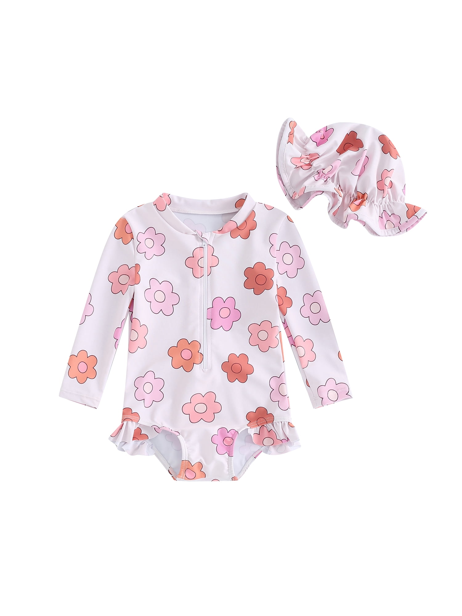 ESASSALY Toddler Girls Rash Guard Swimsuit Bathing Suit with Swim Cap ...