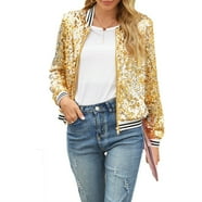 Allegra K Women's Sequin Sparkle Zipper Cropped Bomber Jacket - Walmart.com