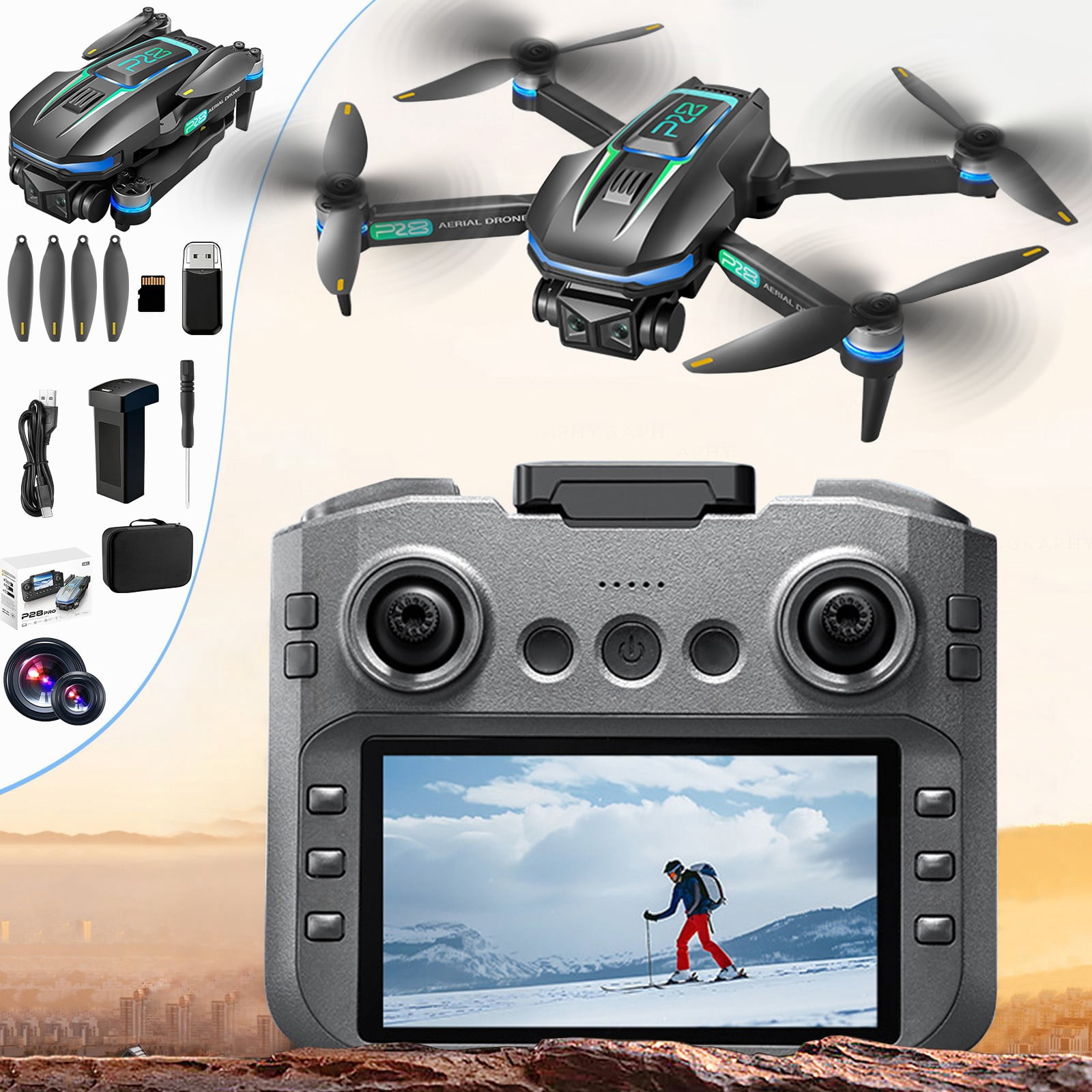 ESC Camera Cool Light RC Drone, 2.4In Screen Remote Control, Obstacle ...