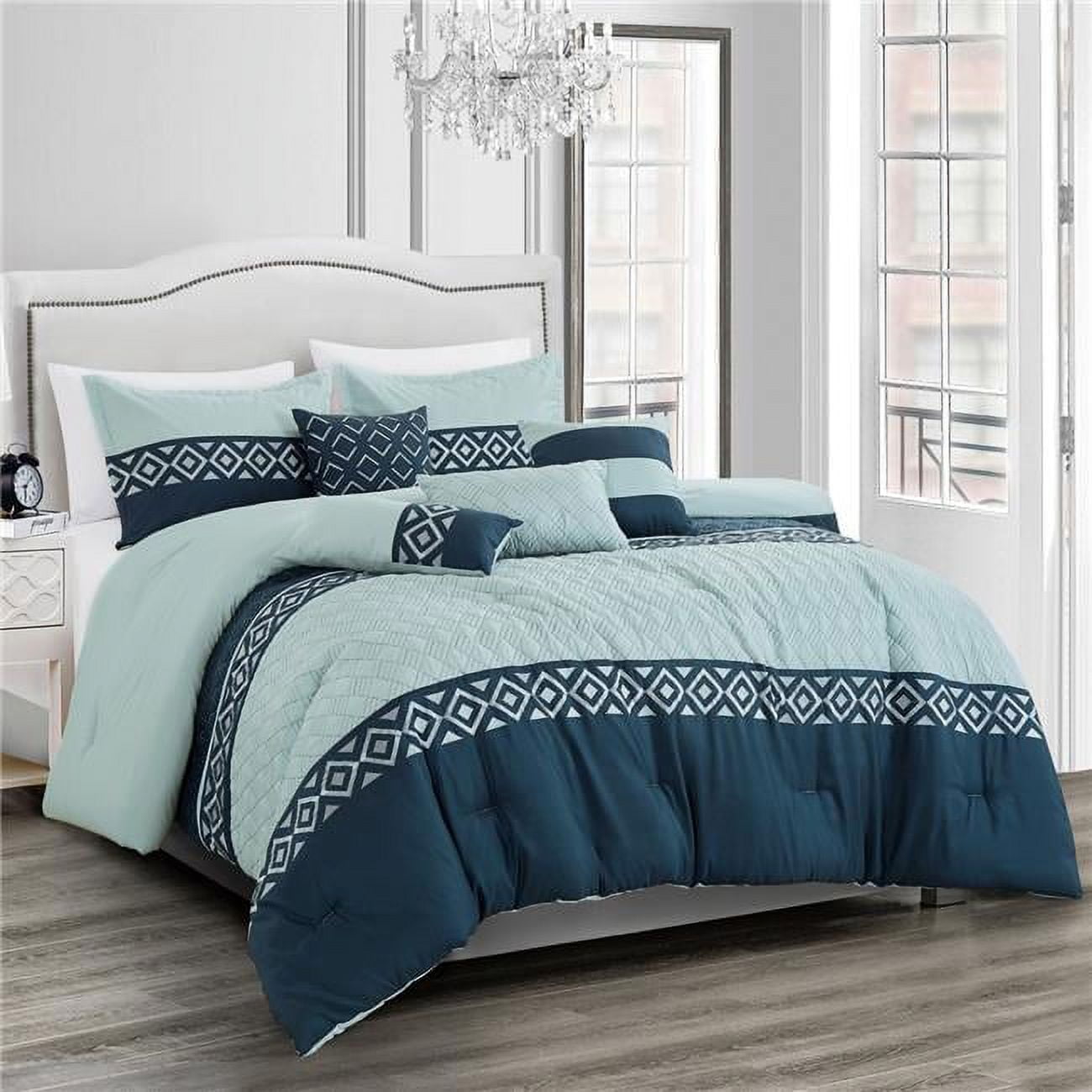 ESCA 22150 Q 90 x 90 in. Phoena Luxury Comforter Set, Blue - Queen Size ...