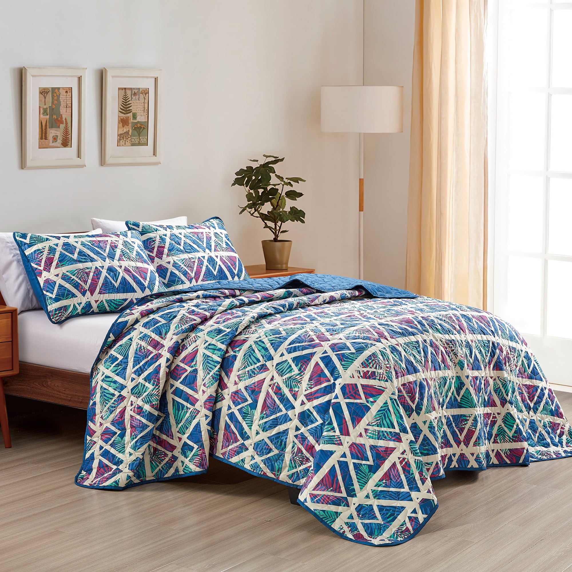 ESCA 3-Piece Abstract Kuma Geometric Reversible Quilt Set- Queen ...
