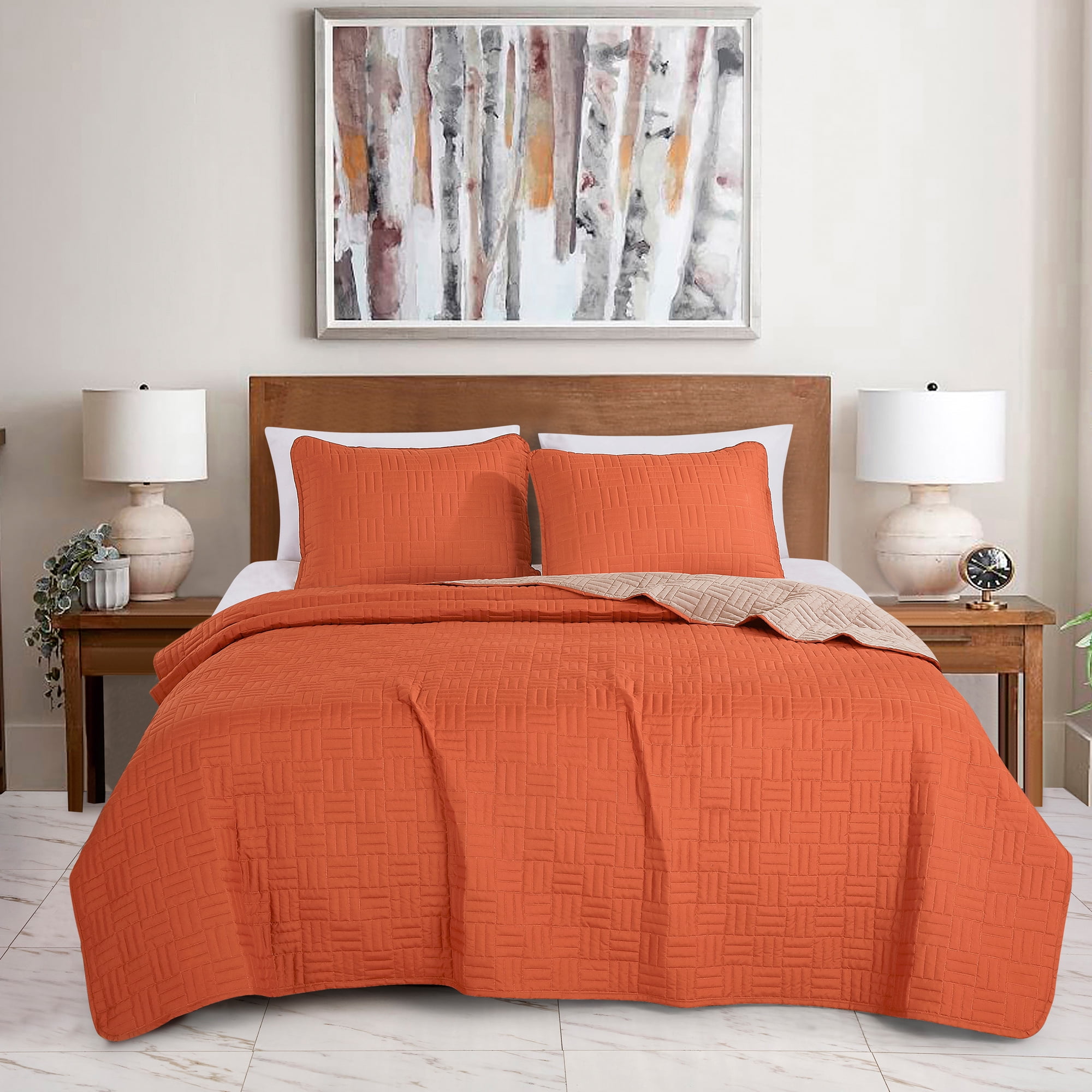 ESCA 3-Piece Orange Jumanah Reversible Quilt Set - King/Cal King ...