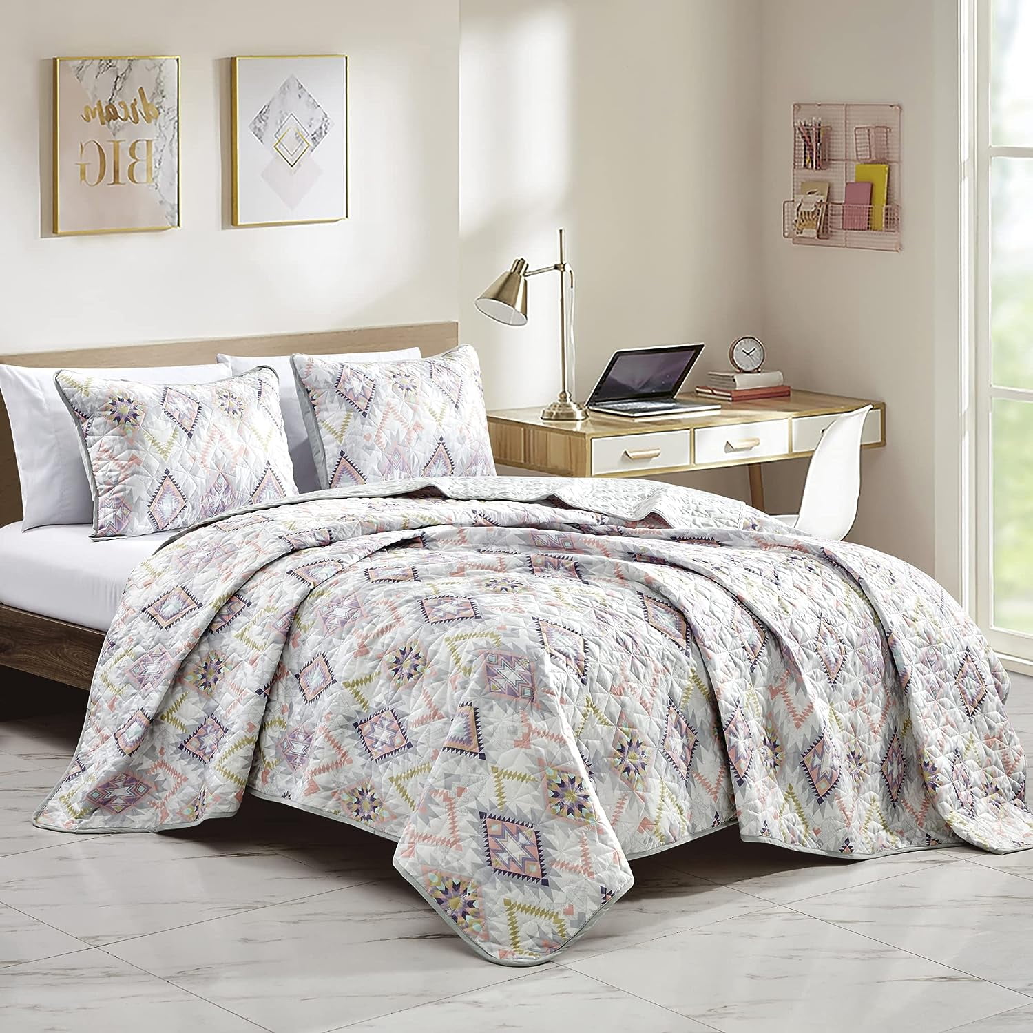 ESCA 3-Piece Purple & Pink Southwest Design Kumani Reversible Quilt Set ...
