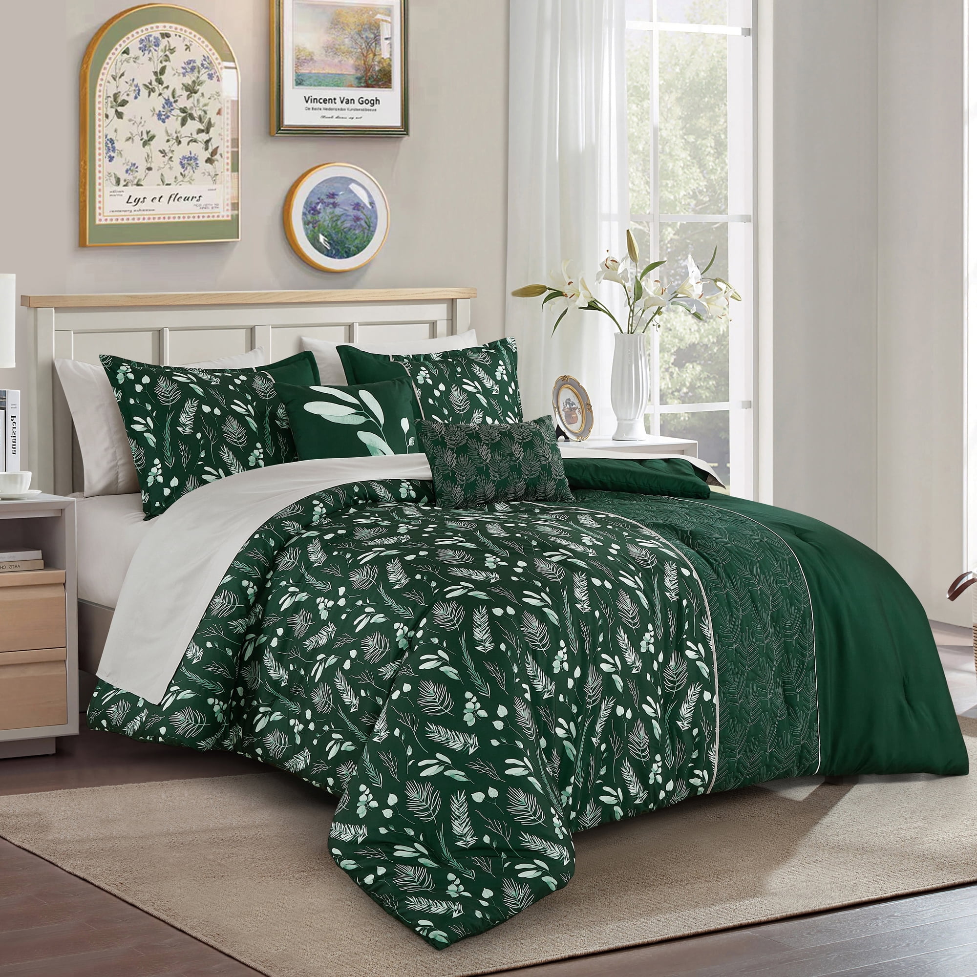 ESCA 9-Pieces Quenby Floral Gray and Green Comforter & Sheet Set ...