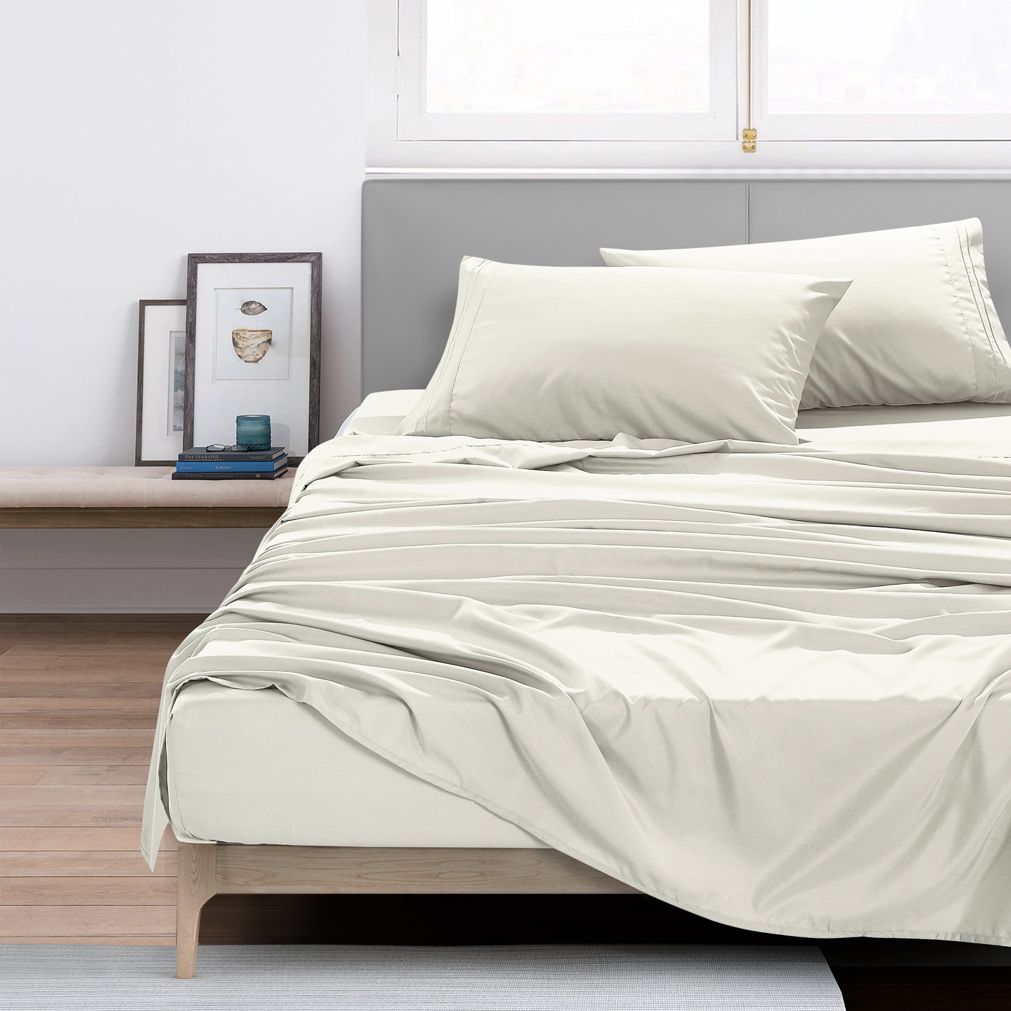 ESCA Beige Bed Sheets Set - OEKO-TEX Certified, 4-Piece Set (Flat Sheet ...