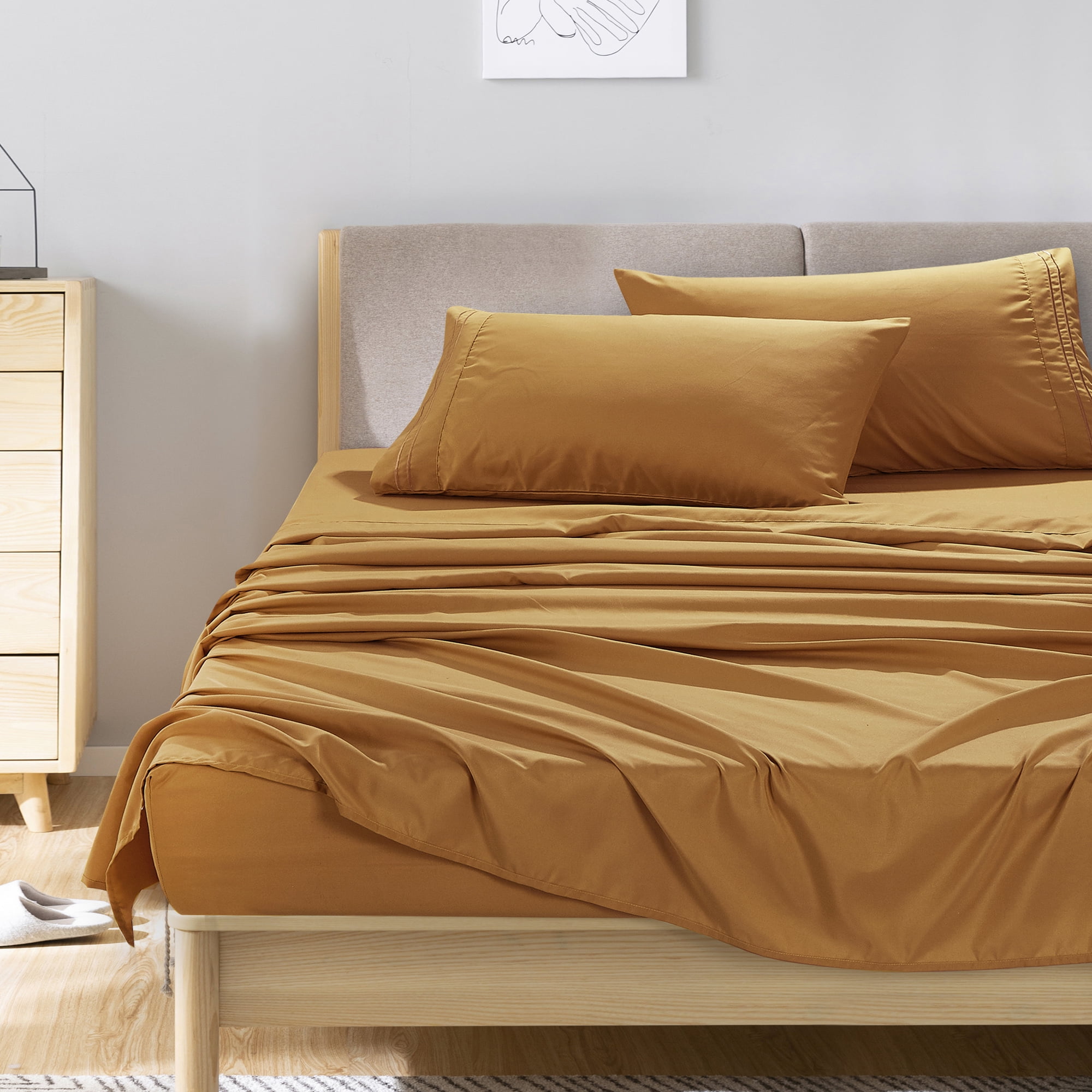 ESCA Camel Bed Sheets Set - OEKO-TEX Certified, 4-Piece Set (Flat Sheet ...