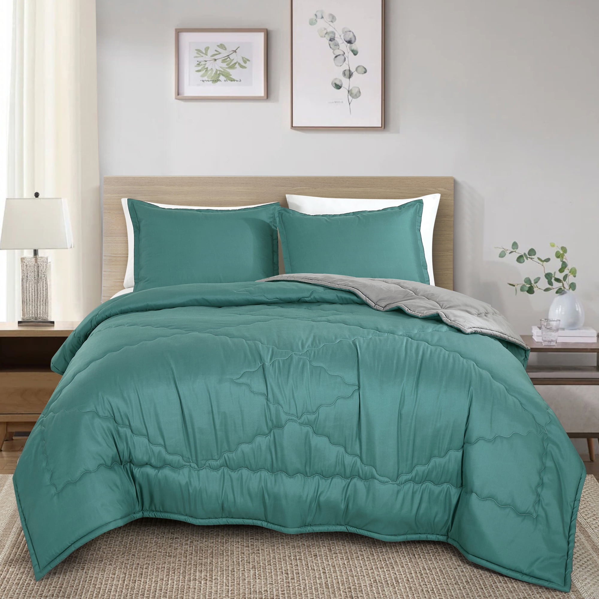 ESCA Emerald Green Bedspread with 2 Pillow Shams - King Size, 3-Piece ...