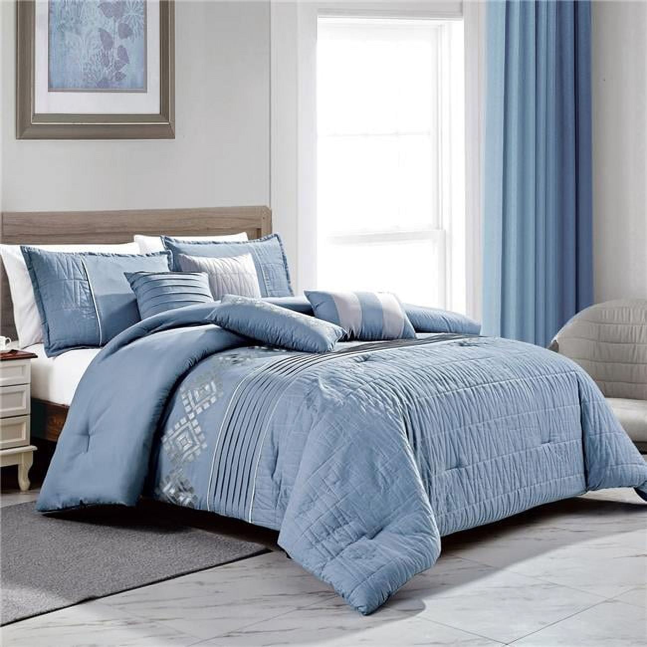 ESCA J22233V Q Kaede Comforter Set, Blue - Queen Size - 7 Piece - Walmart.com