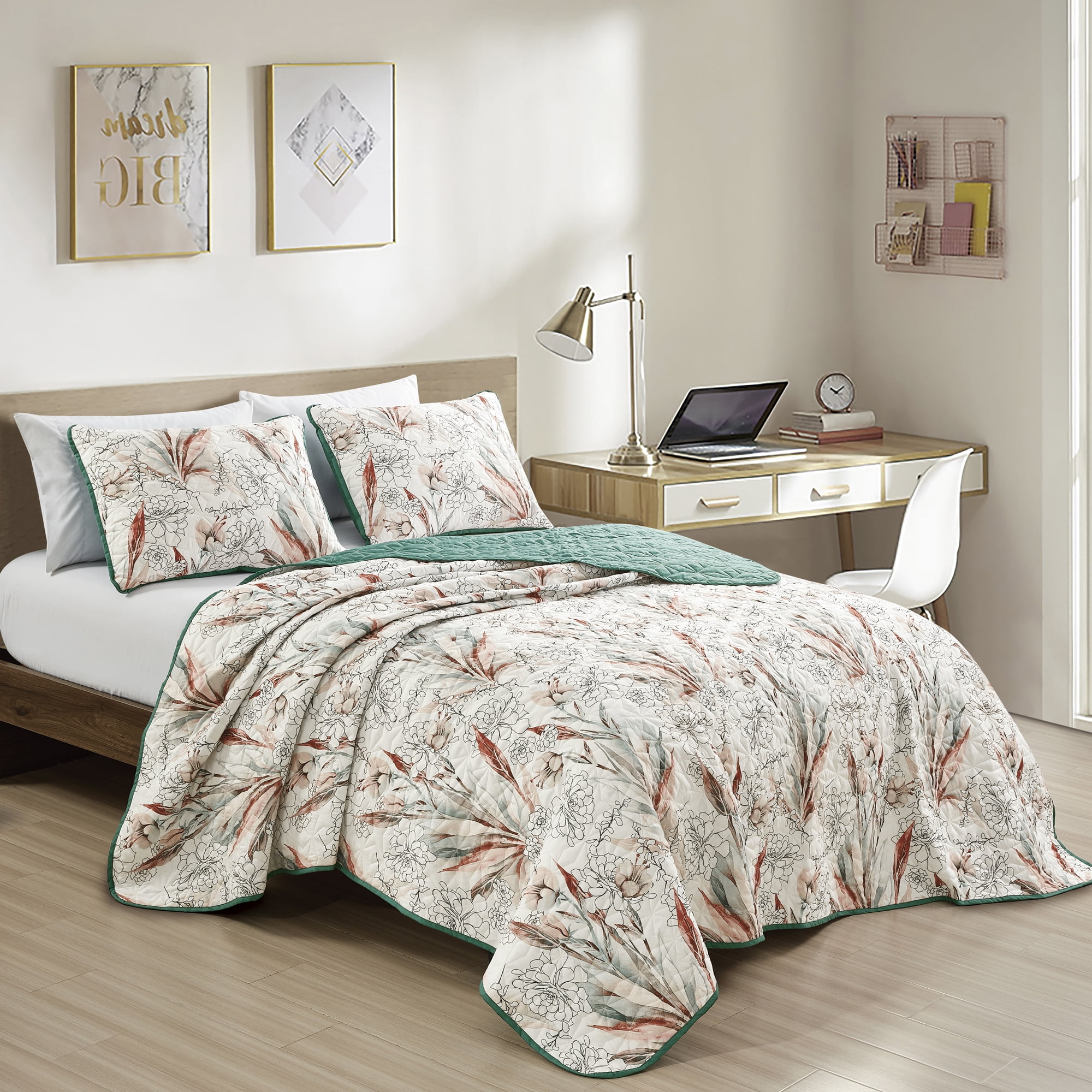 ESCA Modern Flowers Polyester Quilt Bedspread Coverlet, Queen ...
