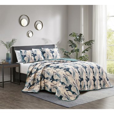 ESCA JB22386Q Asira Bedspread, Blue - 3 Piece - Queen Size - Walmart.com