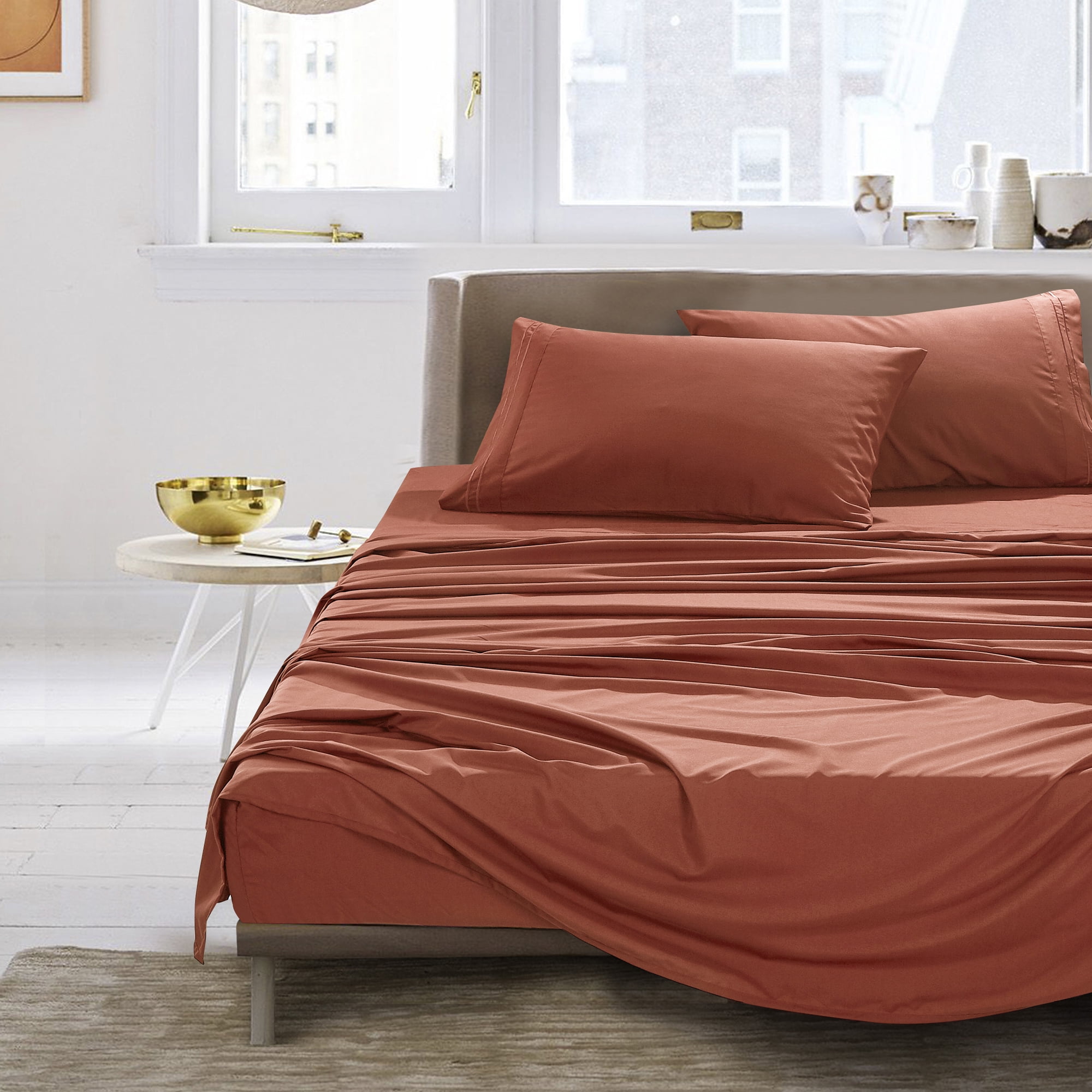 ESCA Spice Bed Sheets Set - OEKO-TEX Certified, 4-Piece Set (Flat Sheet ...
