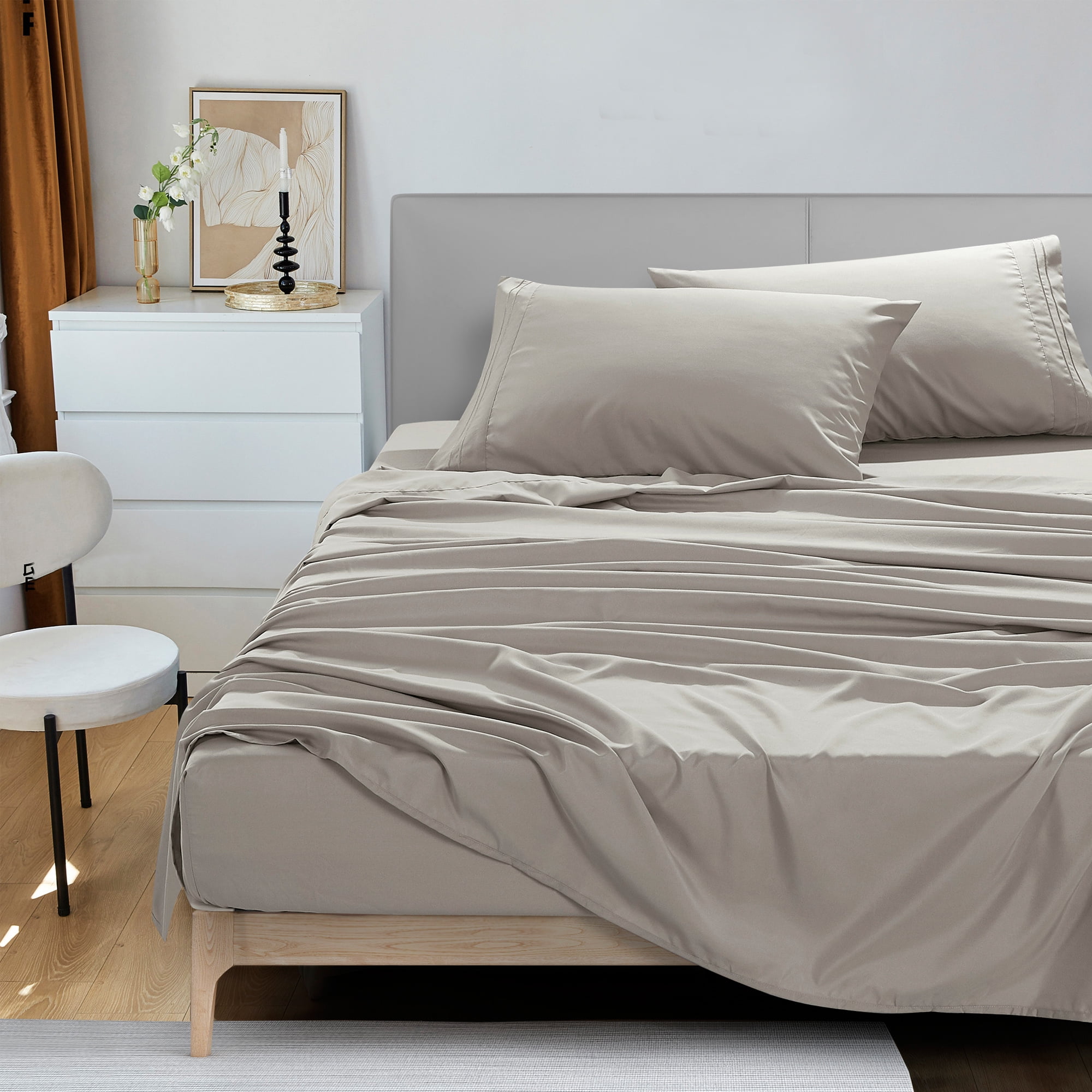 ESCA Taupe Bed Sheets Set - OEKO-TEX Certified, 4-Piece Set (Flat Sheet ...