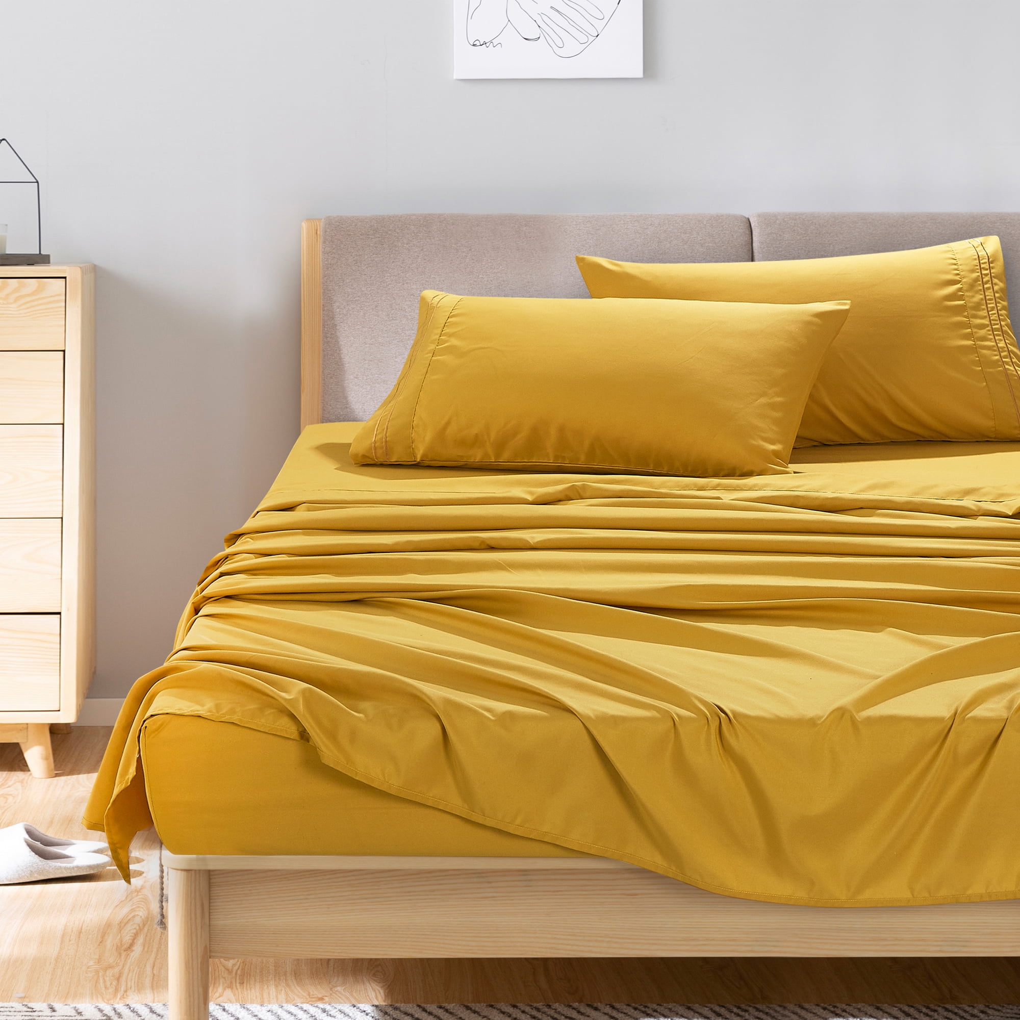 ESCA Turmeric Bed Sheets Set - OEKO-TEX Certified, 4-Piece Set (Flat ...