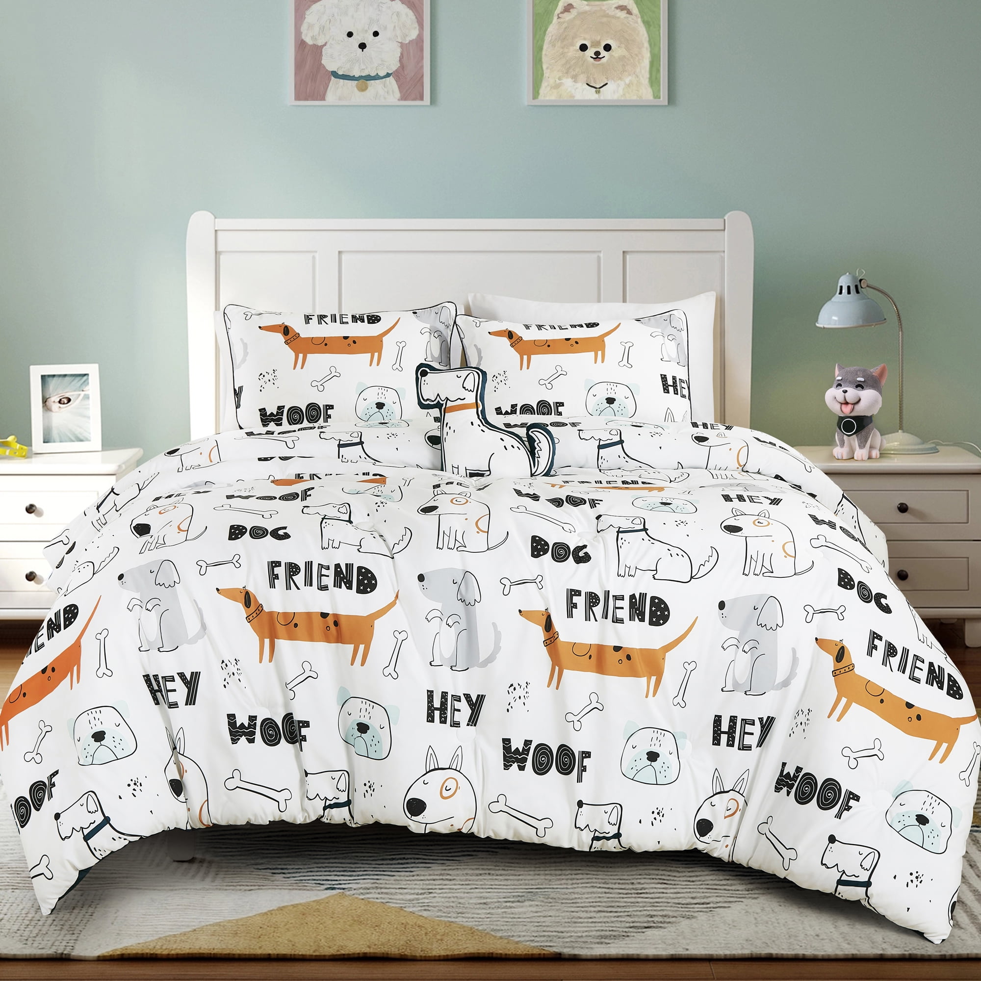 ESCA Woof Friends Kids Comforter Set - Twin Size, Kids White Comforter ...