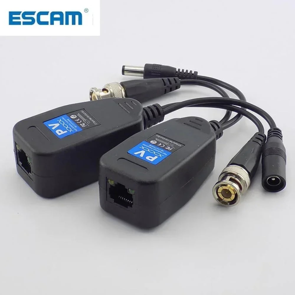 ESCAM 1 Pair(2pcs) Passive CCTV Coax BNC Power Video Balun Transceiver Connectors to RJ45 BNC ...