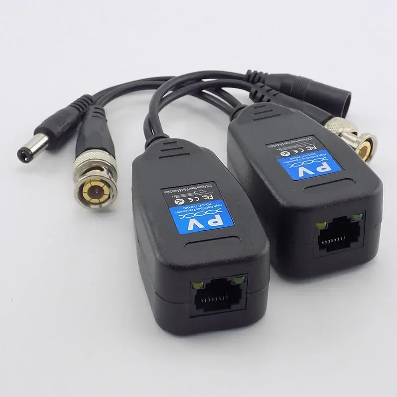 ESCAM 1 Pair(2pcs) Passive CCTV Coax BNC Power Video Balun Transceiver Connectors to RJ45 BNC ...