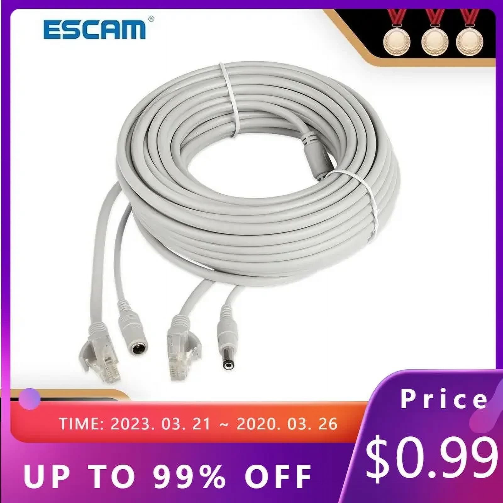 ESCAM 5m RJ45 + DC 12V Power Lan Cable Cord Network Cables for CCTV ...