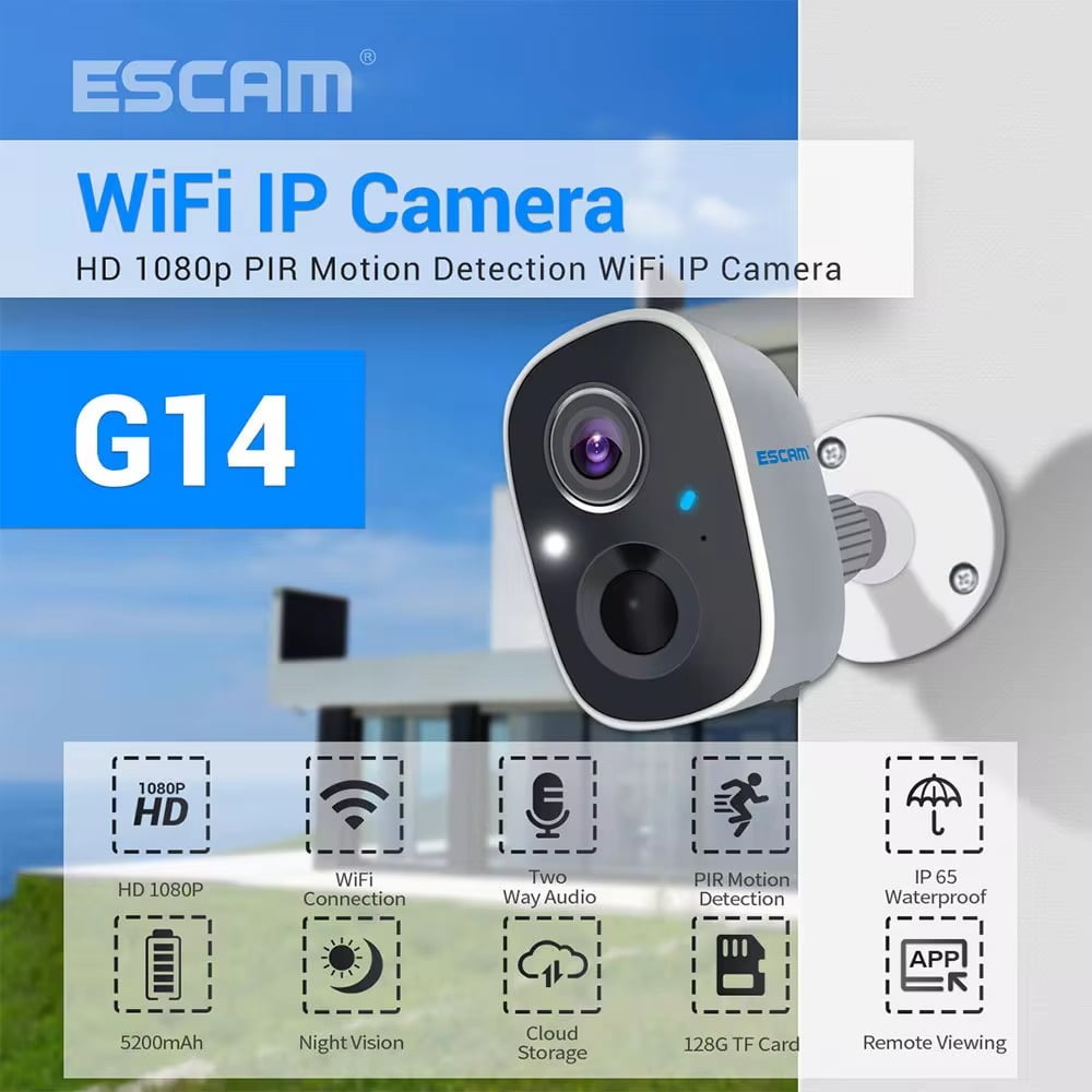 ESCAM G14 1080P H.265 WiFi IP Camera Full HD AI Recognition ...