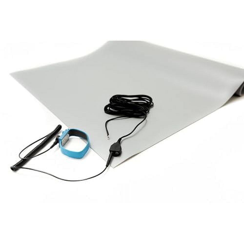 ESD Anti-Static Table Mat Kit, 3 Ft x 5 Ft, Gray, Includes Wrist Strap ...