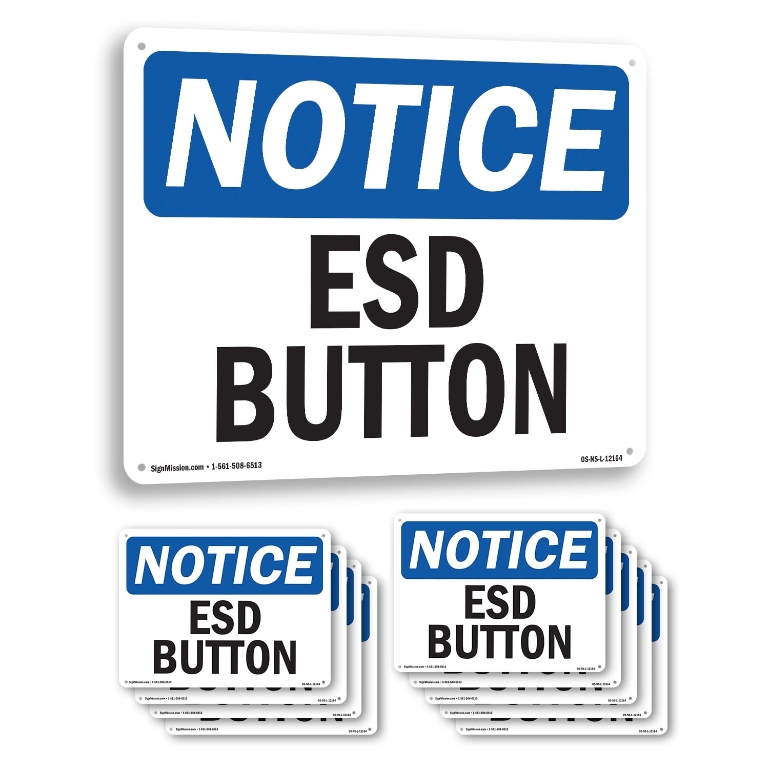 ESD Button OSHA Notice Rigid Plastic Sign 24 Inch x 18 Inch - 10 Pack ...