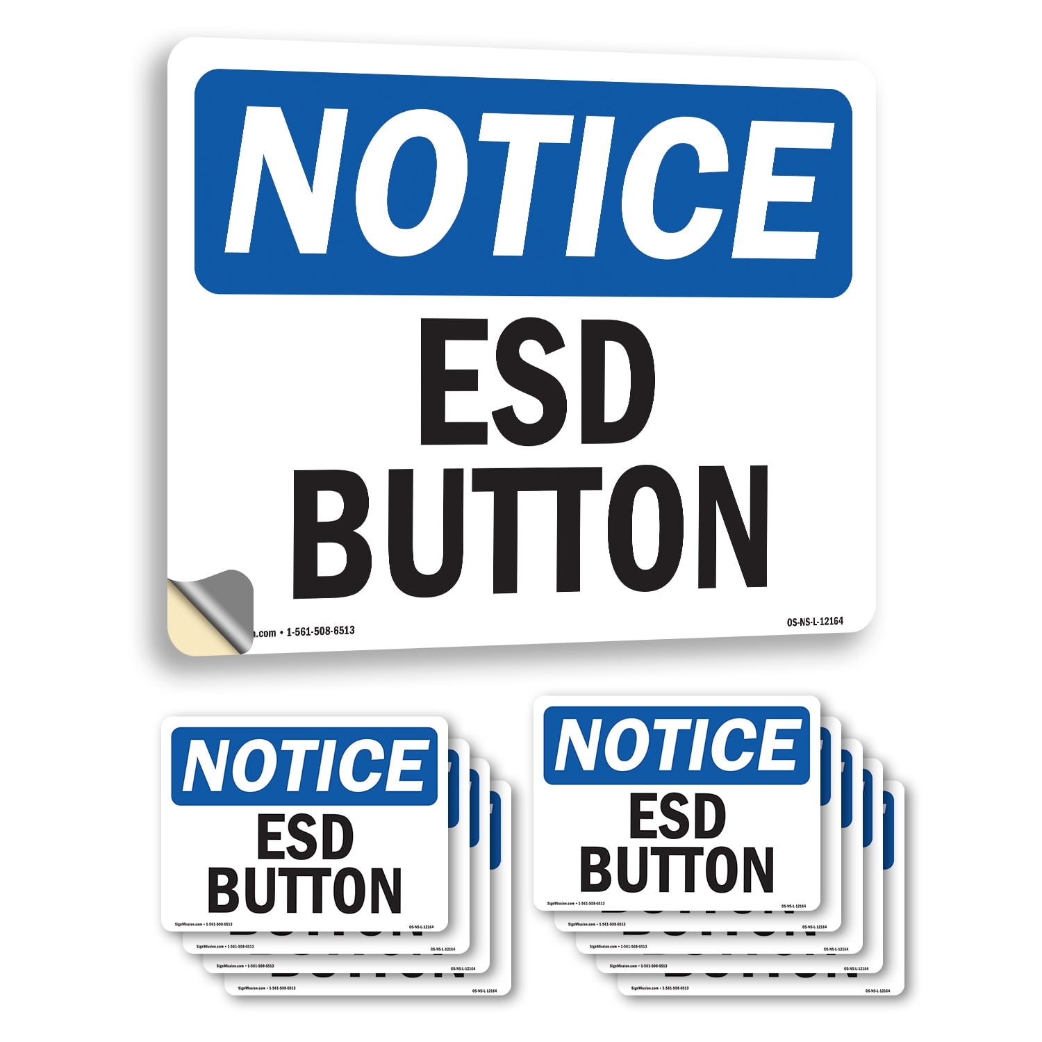 ESD Button OSHA Notice Vinyl Decal Label 18 Inch x 12 Inch - 10 Pack ...