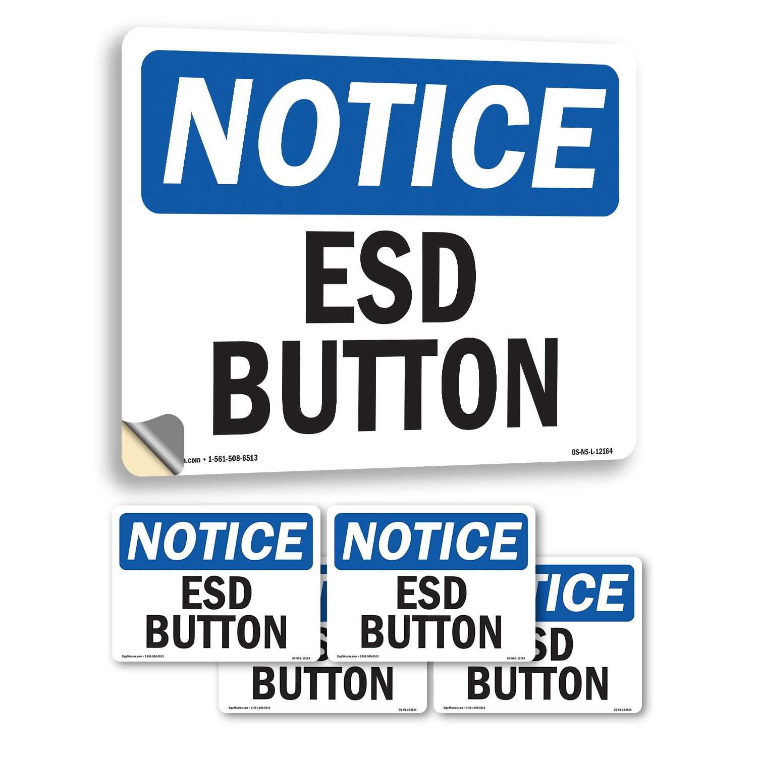 ESD Button OSHA Notice Vinyl Decal Label 7 Inch x 5 Inch - 5 Pack ...