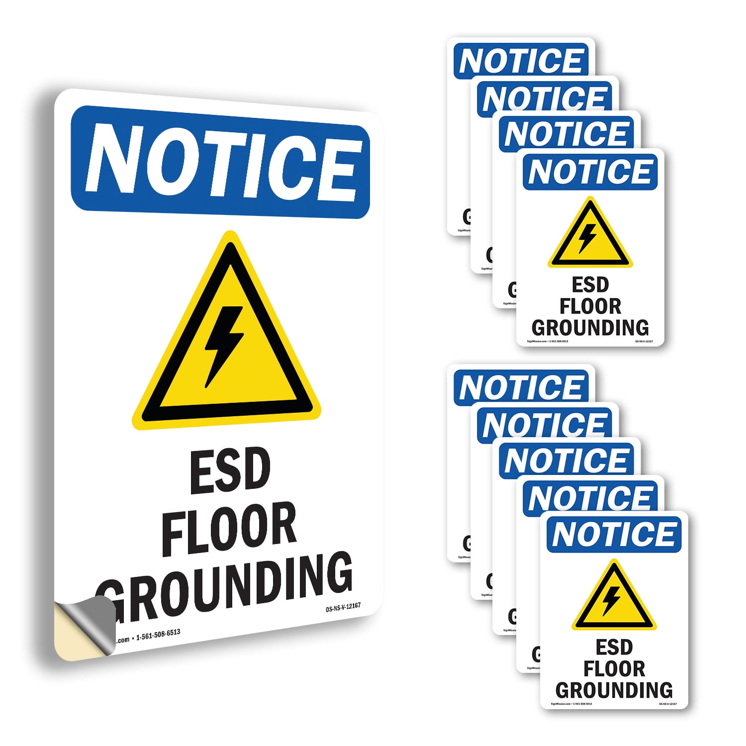 ESD Floor Grounding With Symbol OSHA Notice Vinyl Decal Label 18 Inch x ...