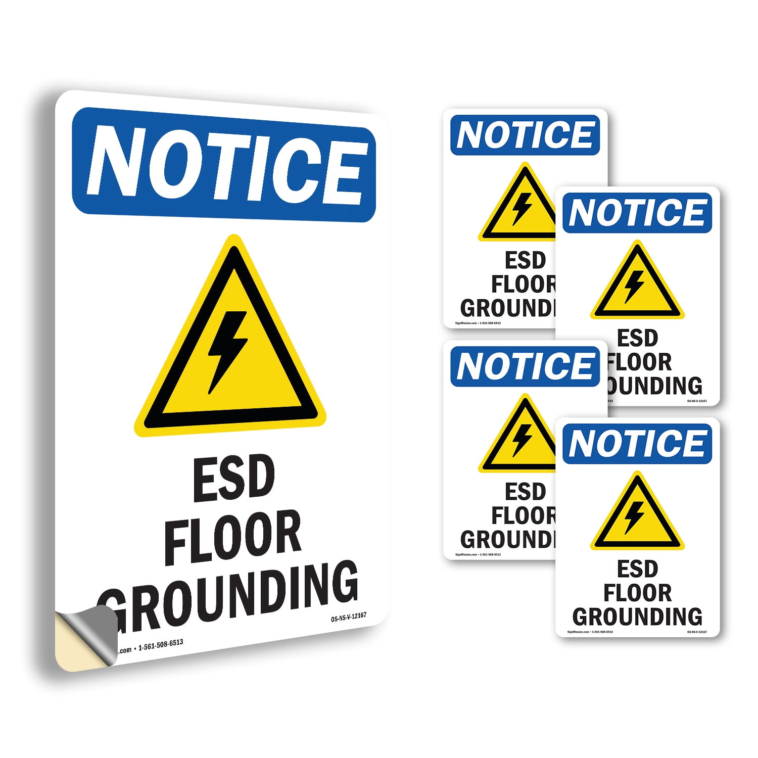 ESD Floor Grounding With Symbol OSHA Notice Vinyl Decal Label 5 Inch x ...