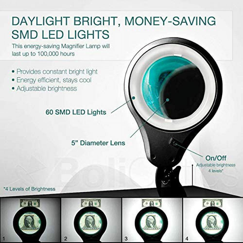 ESD Safe (Glass Lens) Professional LED Magnifying Lamp with Clamp (3 Diopter, 1.75X ...