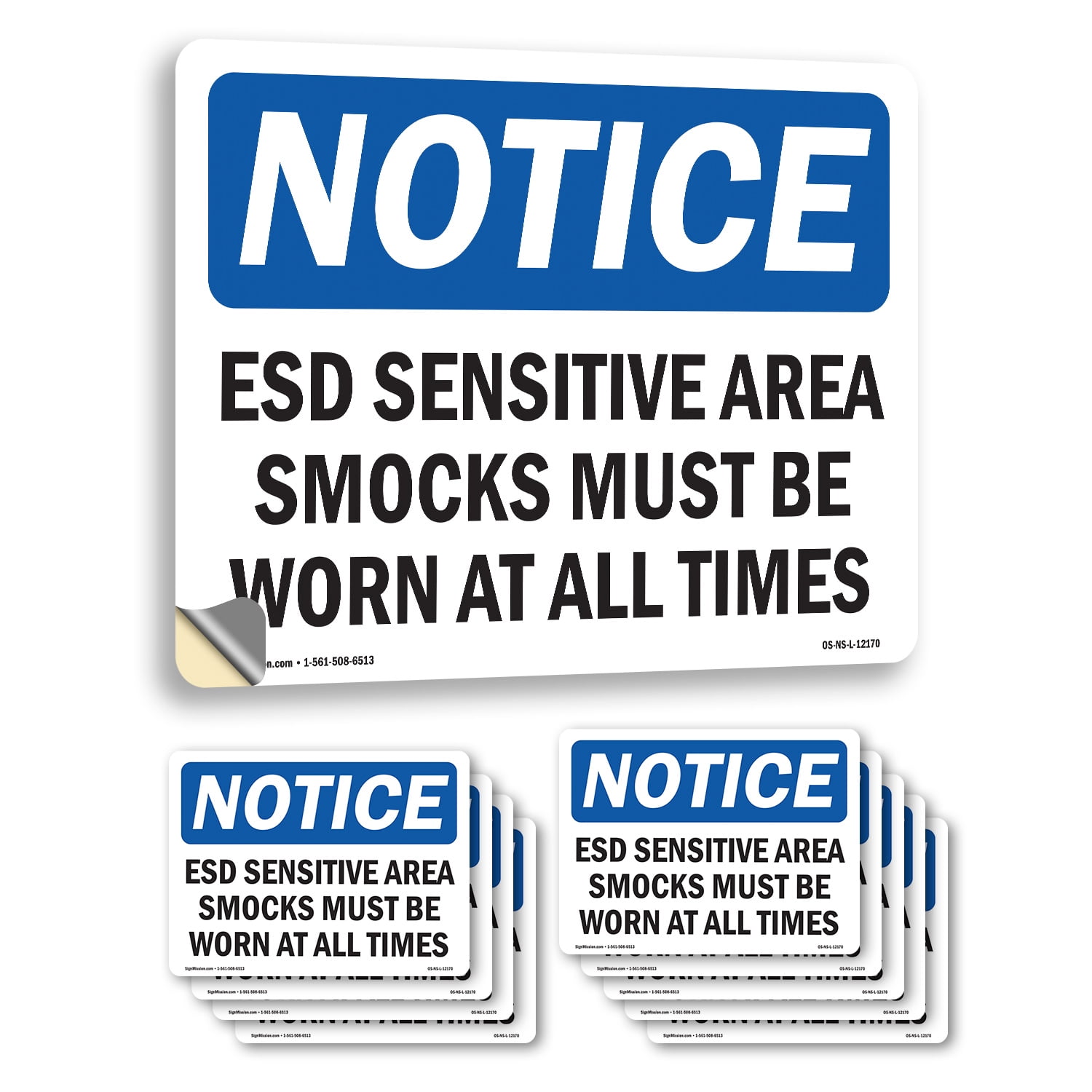 ESD Sensitive Area Smocks Must Be Worn At OSHA Notice Vinyl Decal Label ...