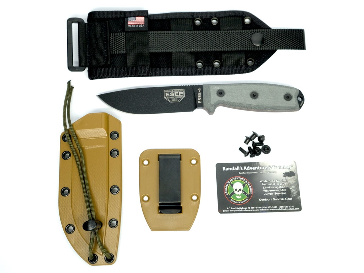 ESEE 4P-MB Full-Tang Fixed Blade Knife, Black, Micarta Handle, Brown ...