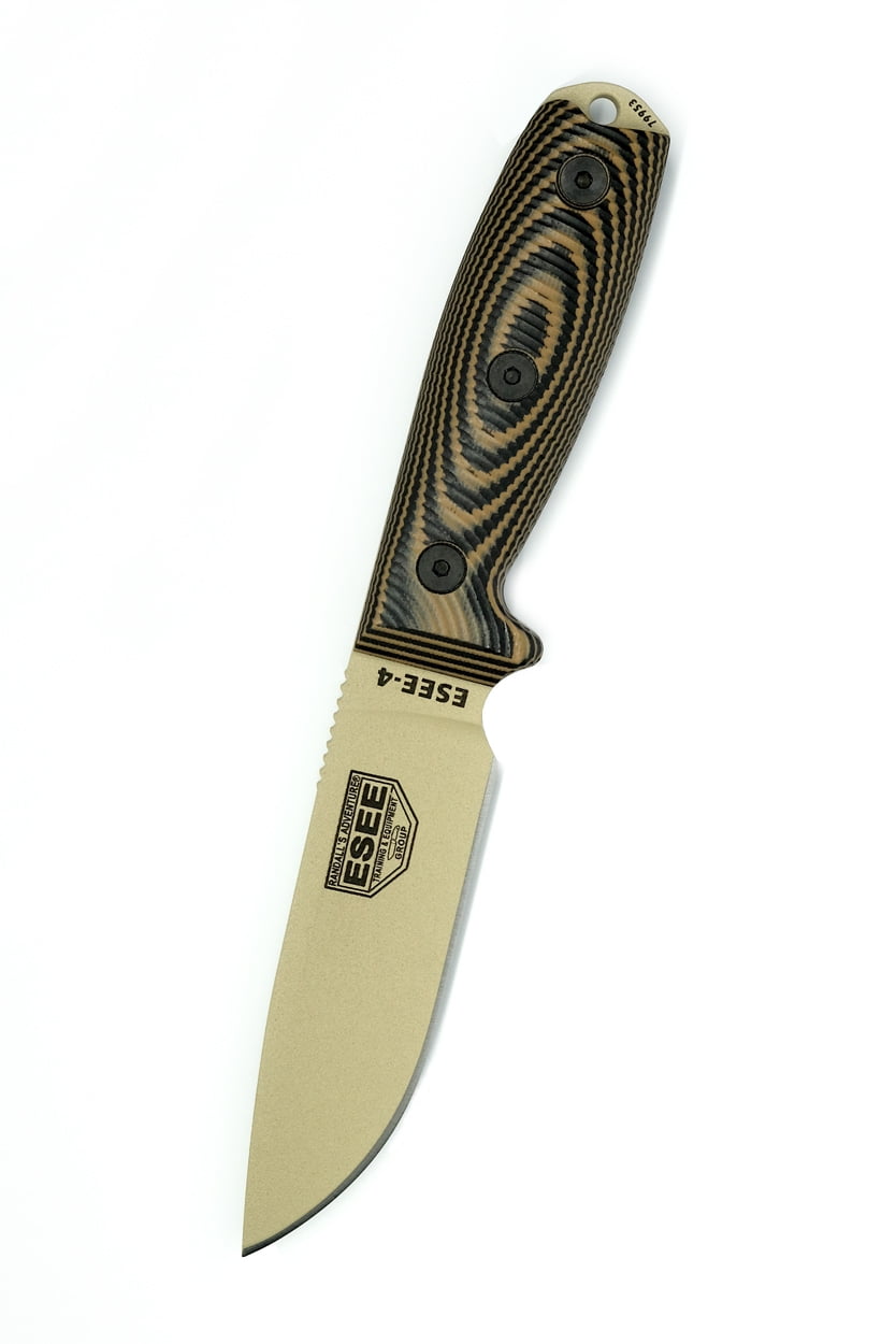 ESEE Knives ESEE-4 3D Fixed Blade Knife 4.1" Drop Point 1095 Desert Tan ...