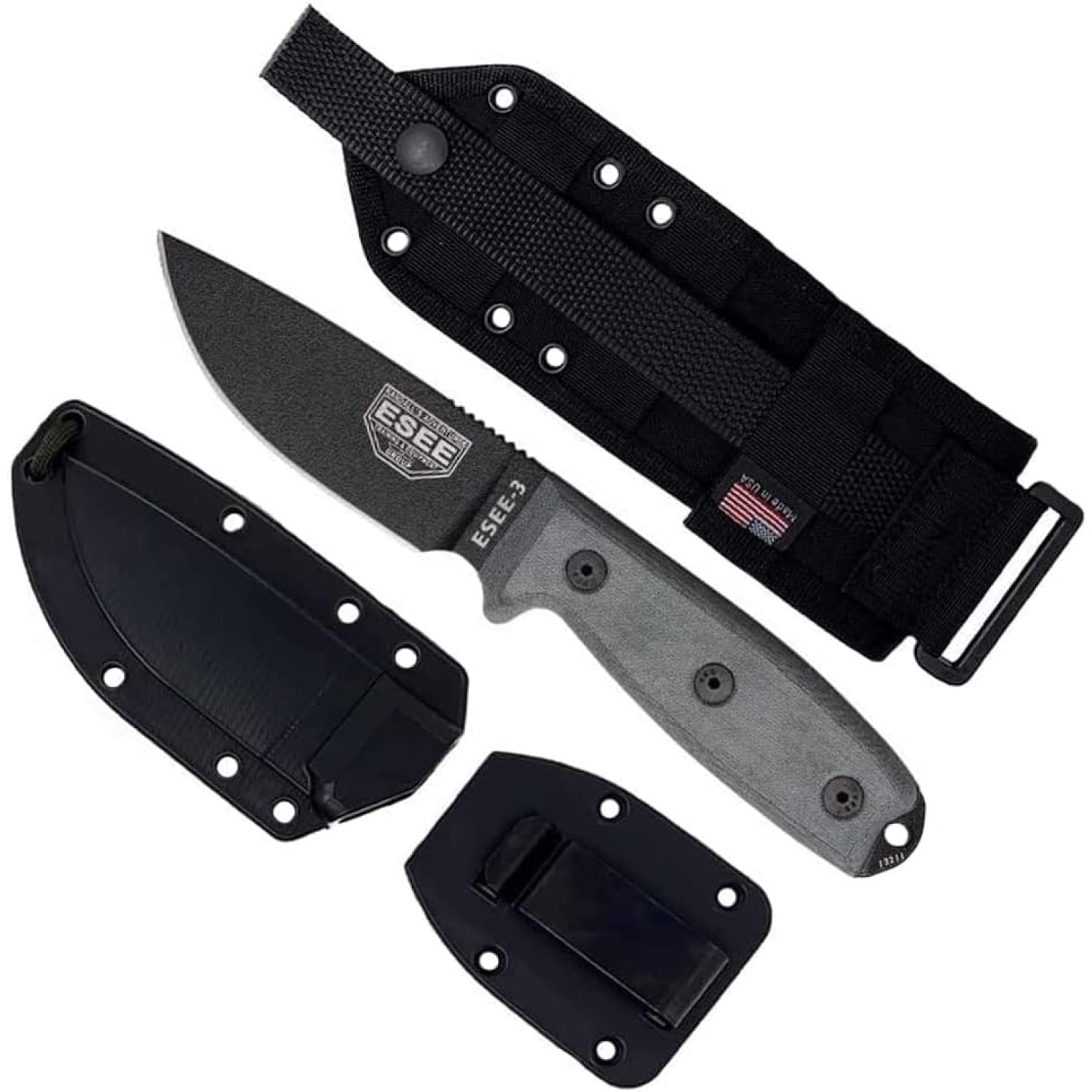 ESEE Knives 3P-MB Fixed Blade Knife w/Molded Polymer Sheath & MOLLE ...