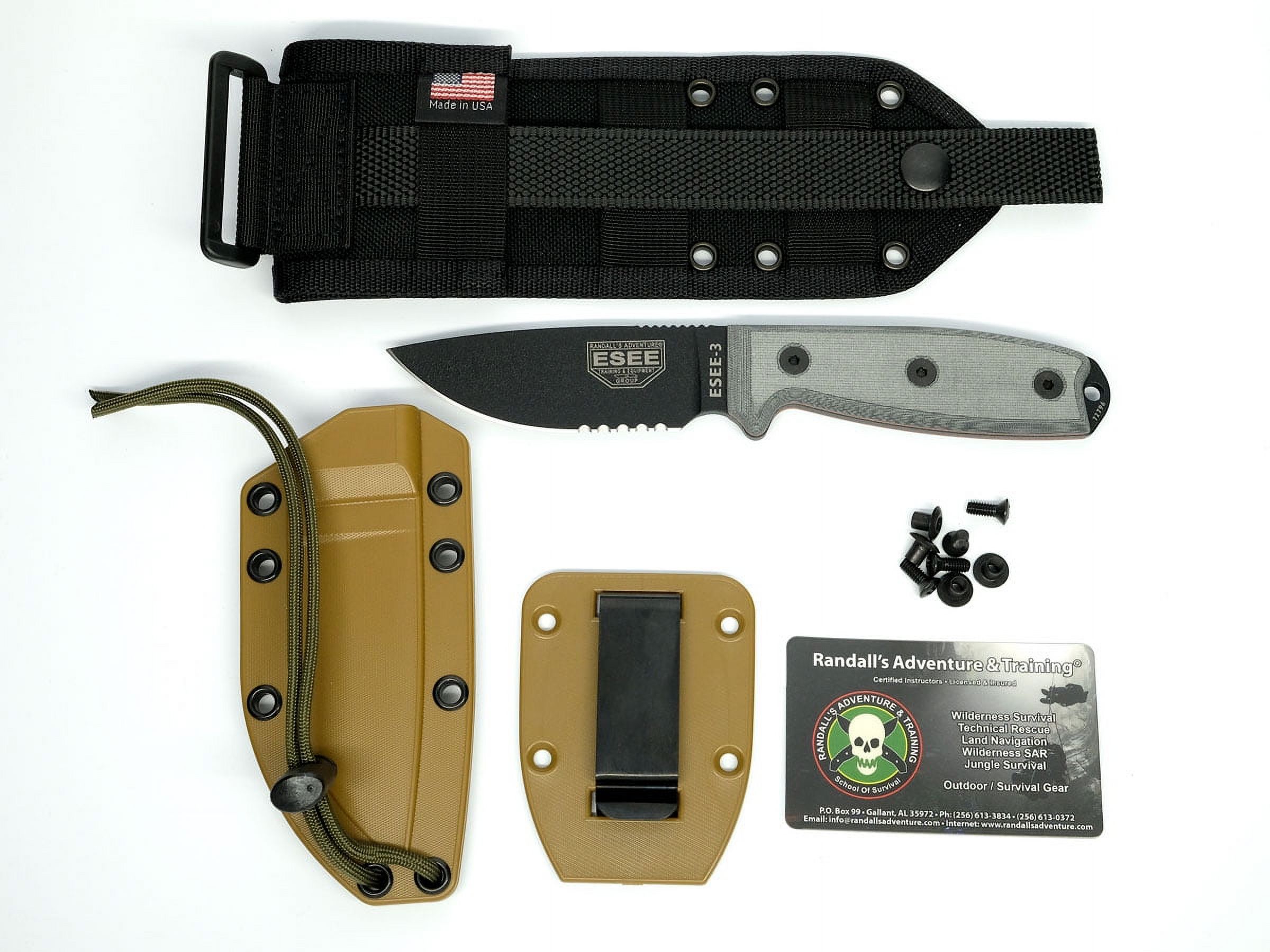 ESEE Knives 3SM-MB Knife Black Serrated Carbon Steel & Gray G10 w ...