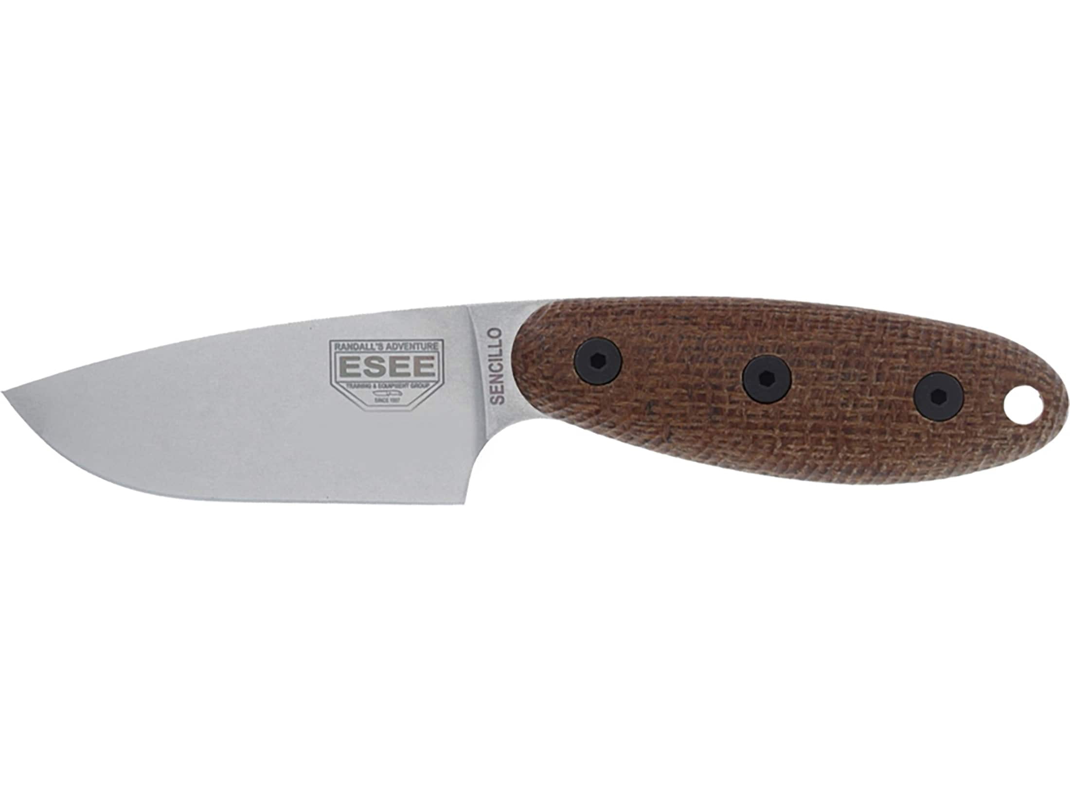ESEE Knives Sencillo 3D Fixed Blade Knife 3" Drop Point A2 Stonewashed ...