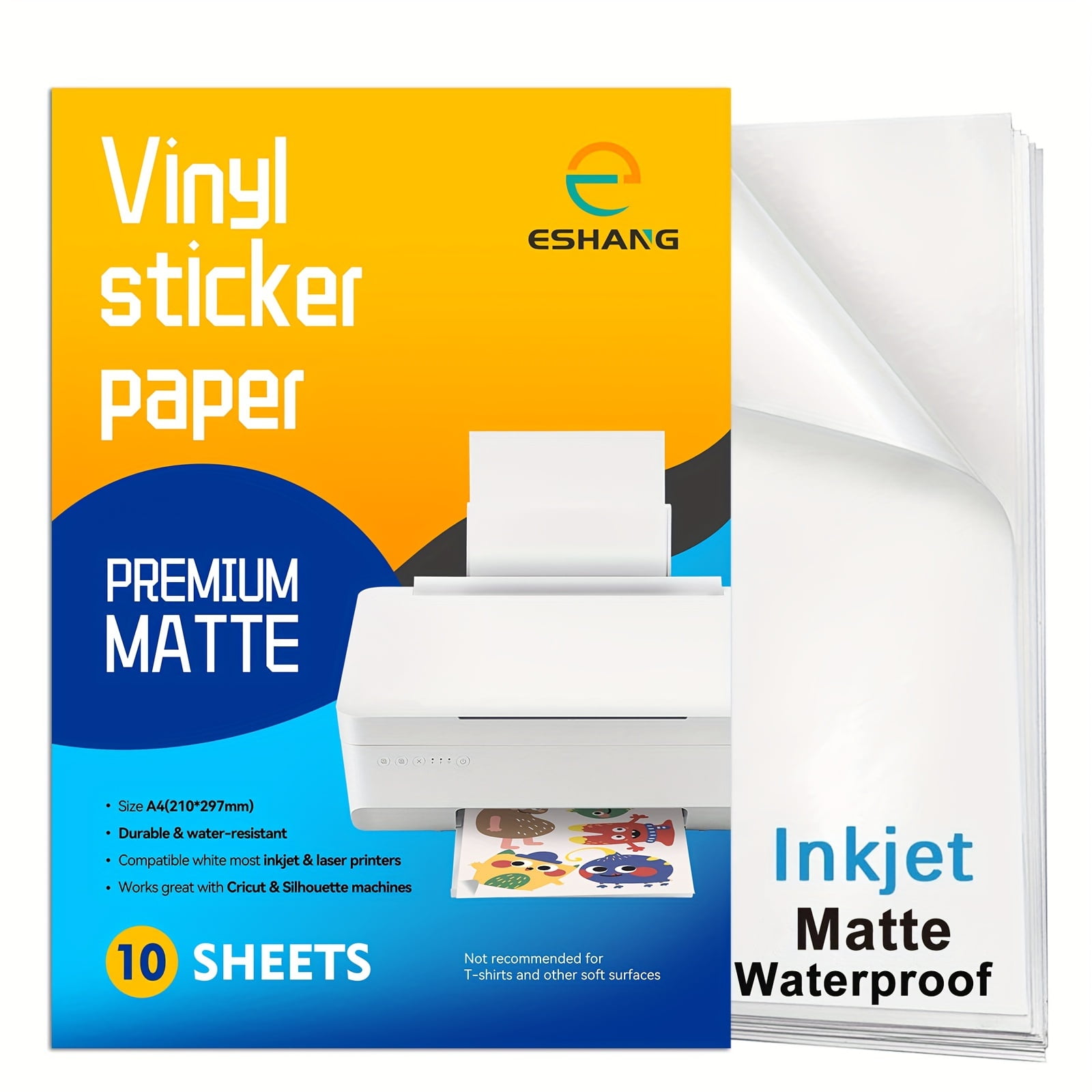 ESHANG A4 10 Sheets Premium Printable Vinyl Sticker Paper for Inkjet ...