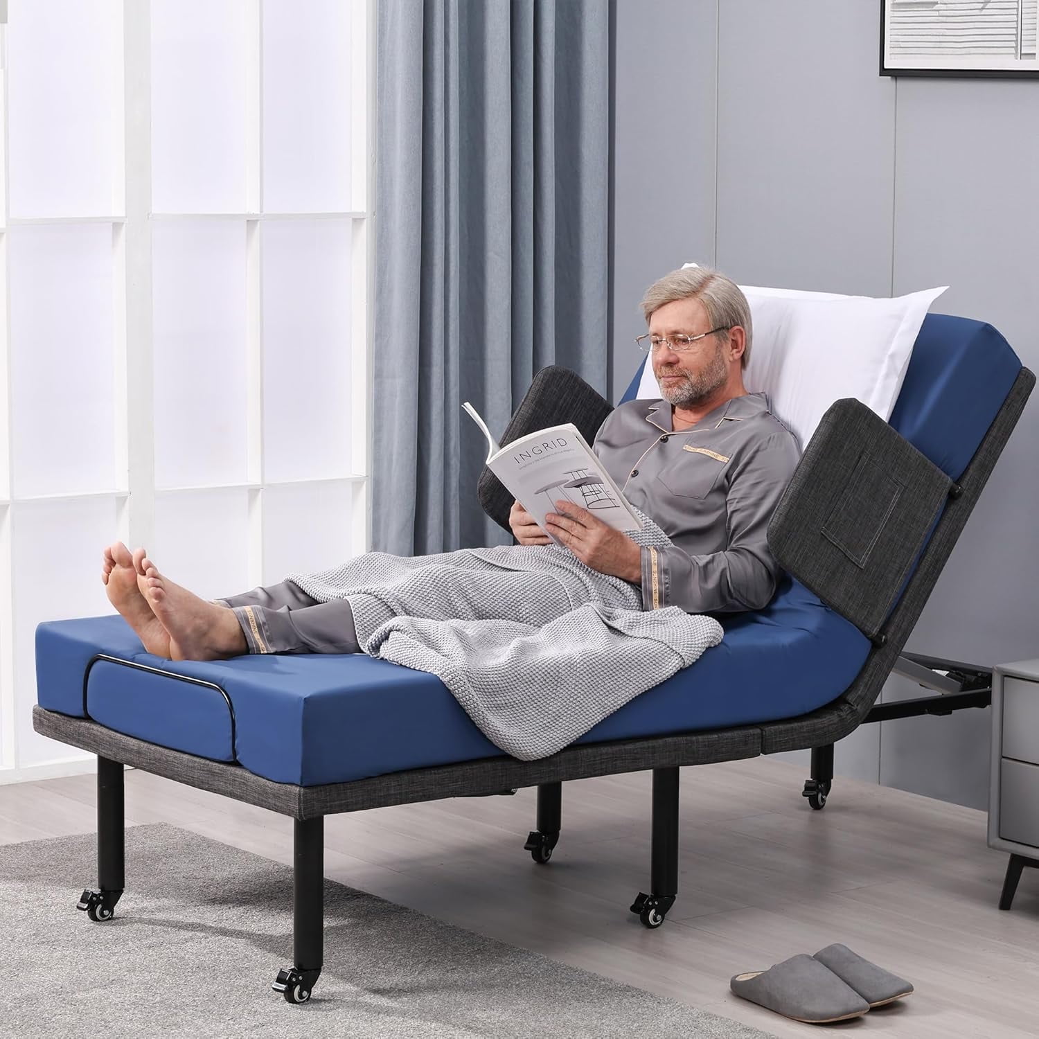 ESHINE Adjustable Bed with 6” Hospital Mattress - Adjustable Bed Frame ...