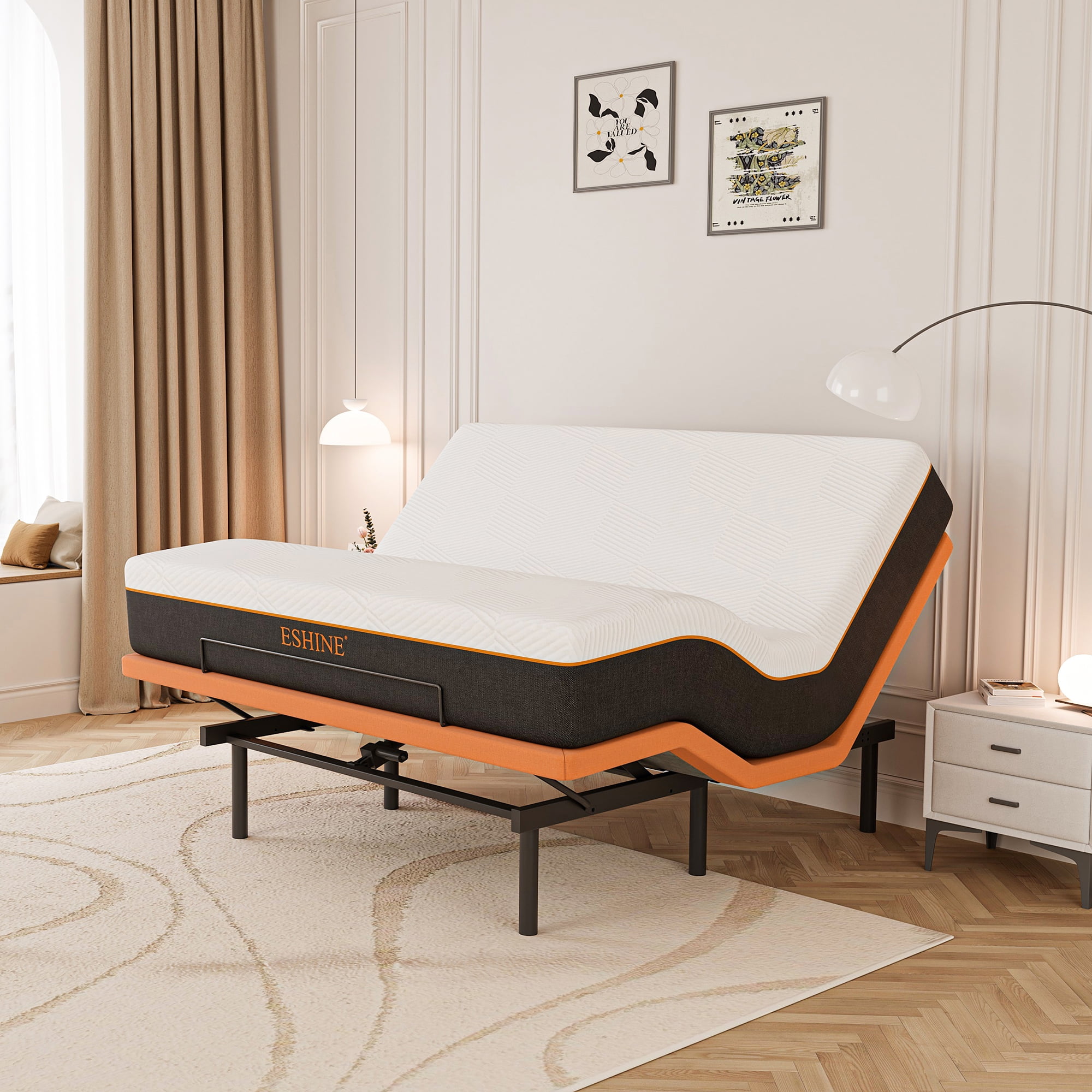 ESHINE Adjustable Bed Frame + 12 Inch Gel Memory Foam Mattress ...