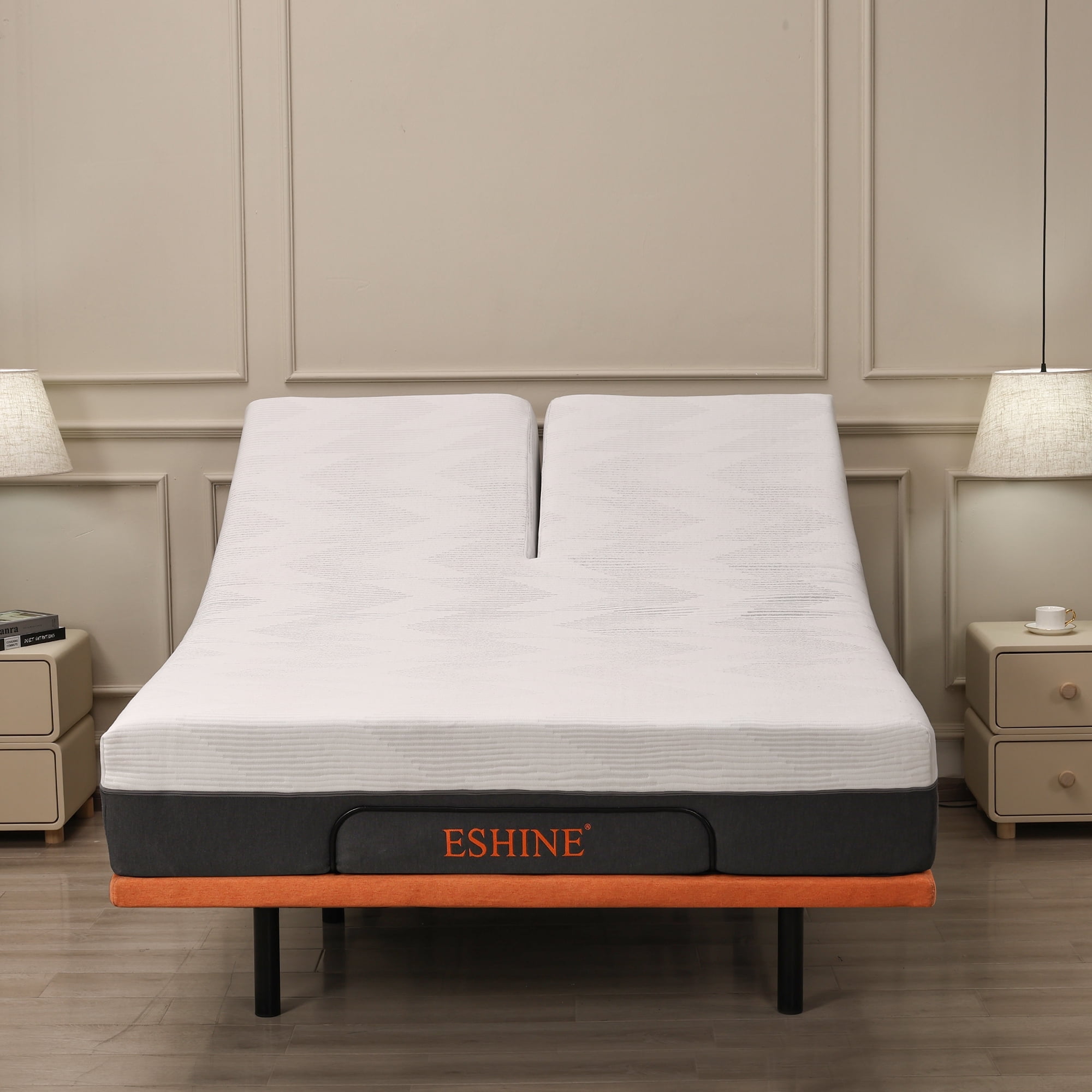 ESHINE Adjustable Bed Frame with 12-inch Split Queen Top Gel Memory ...