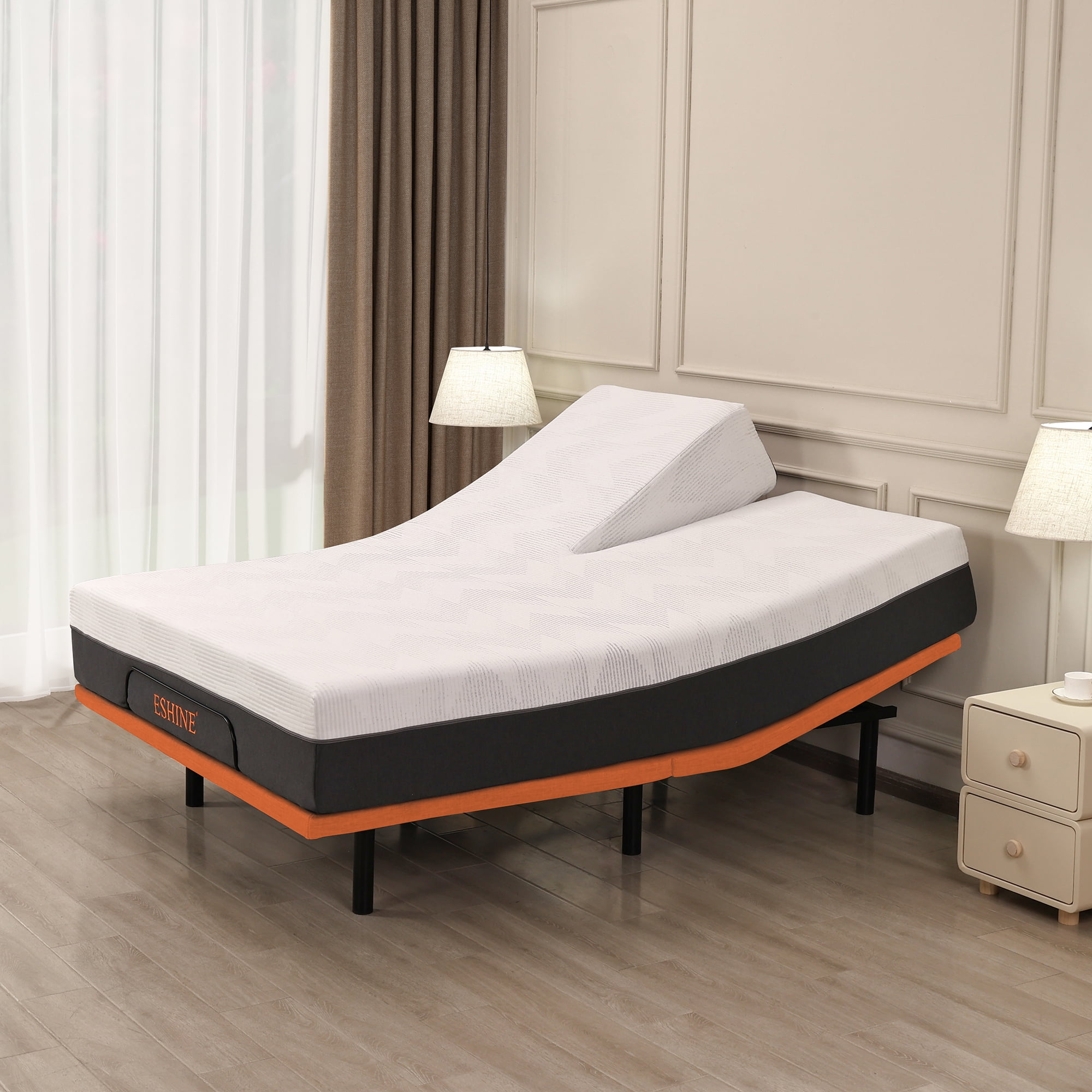 ESHINE Adjustable Bed Frame with 14-inch Split Queen Top Gel Memory ...