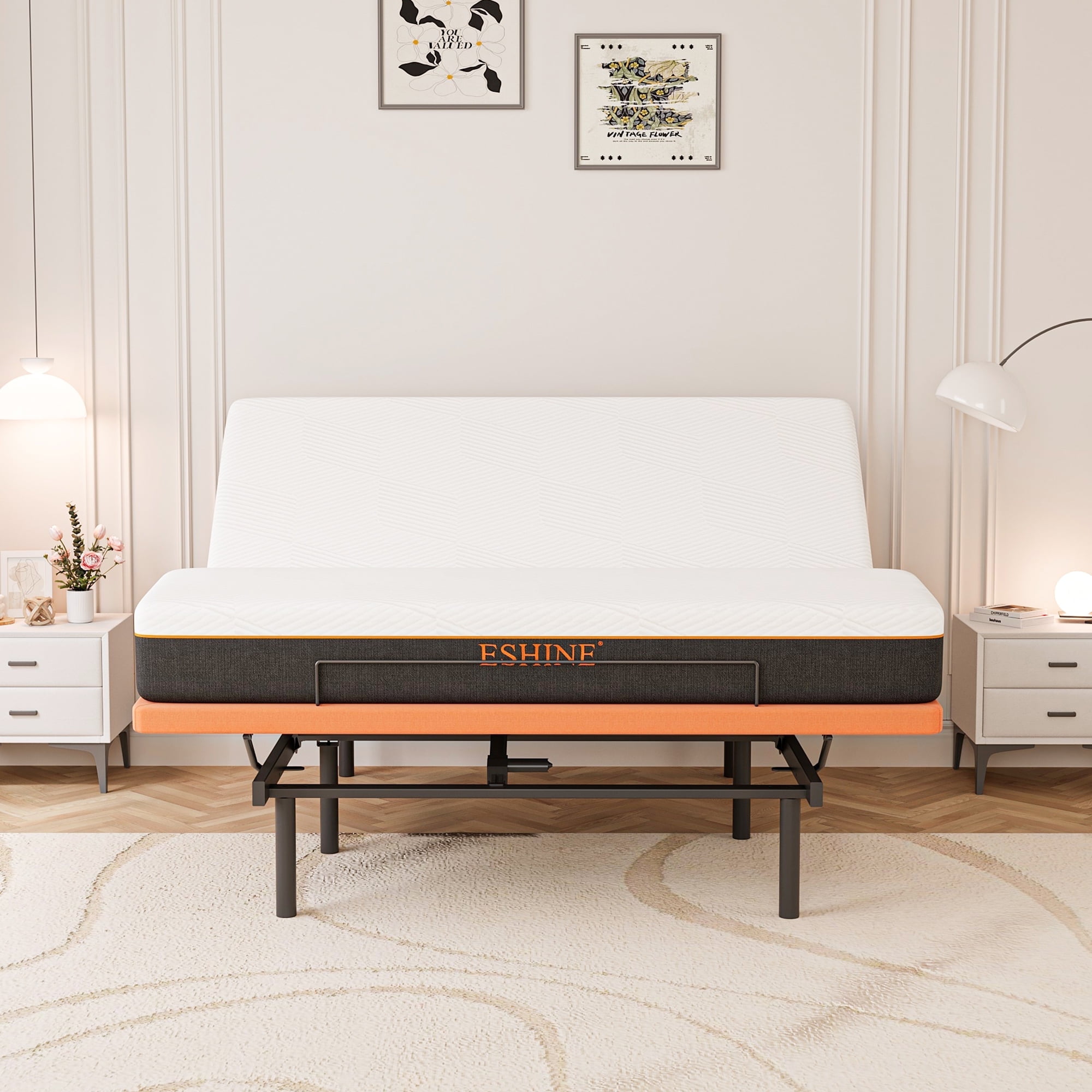 ESHINE Adjustable Bed Frame + 8 Inch Gel Memory Foam Mattress Bluetooth ...
