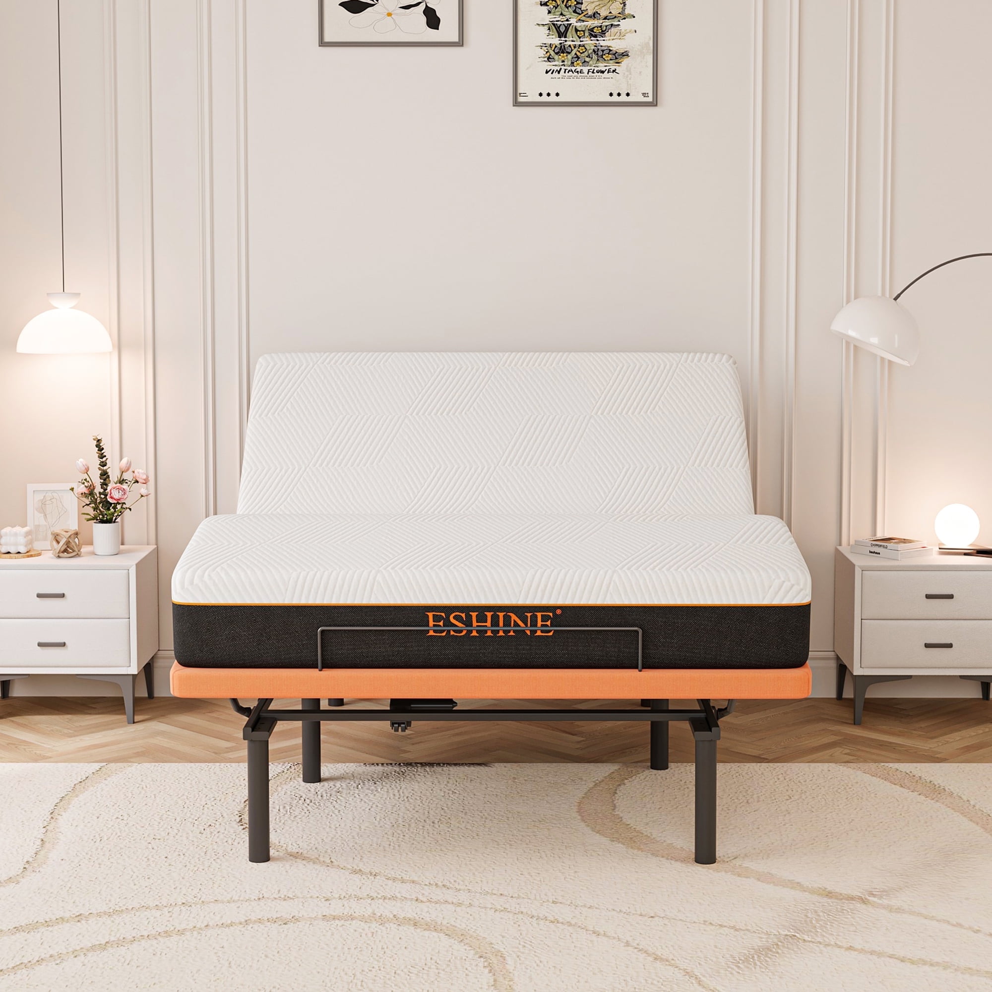 ESHINE Adjustable Bed Frame + 8 Inch Gel Memory Foam Mattress Bluetooth ...