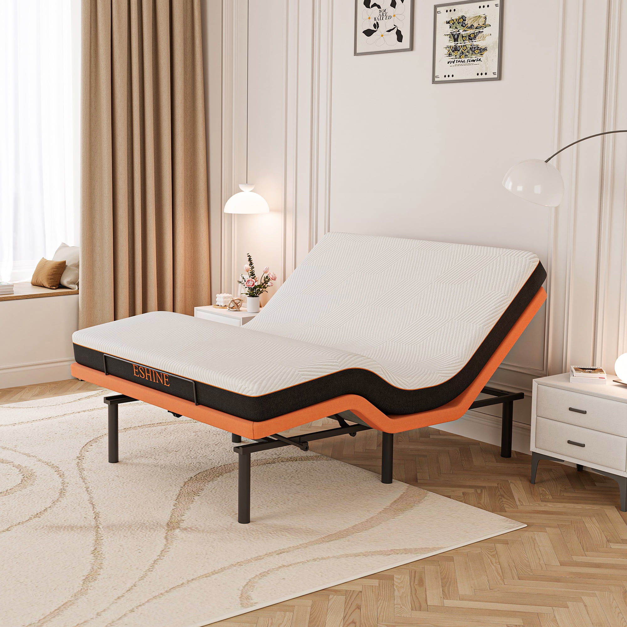 ESHINE Adjustable Bed Frame + 8 Inch Gel Memory Foam Mattress Bluetooth ...